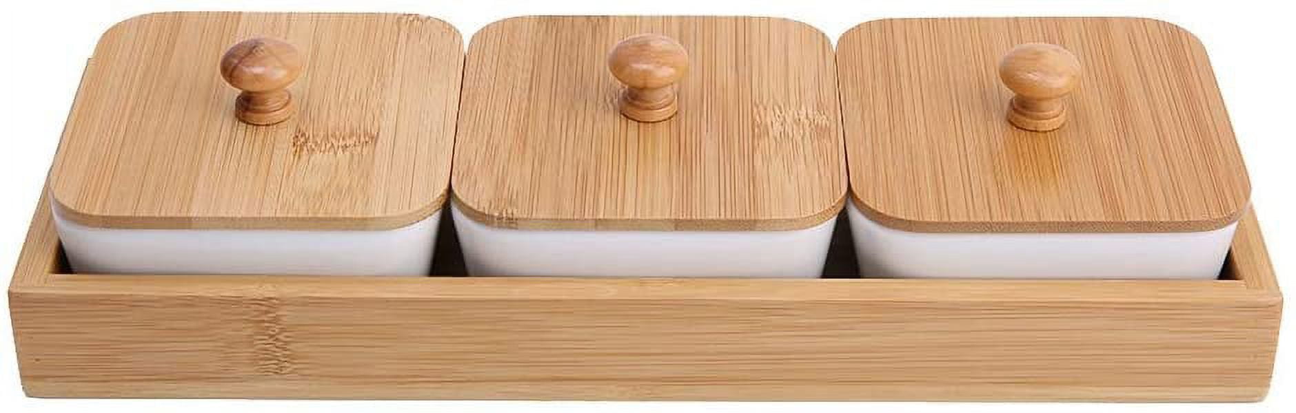 XiaoBanDeng Ceramic Appetizer Serving Plate with Bamboo Tray Cover for ...