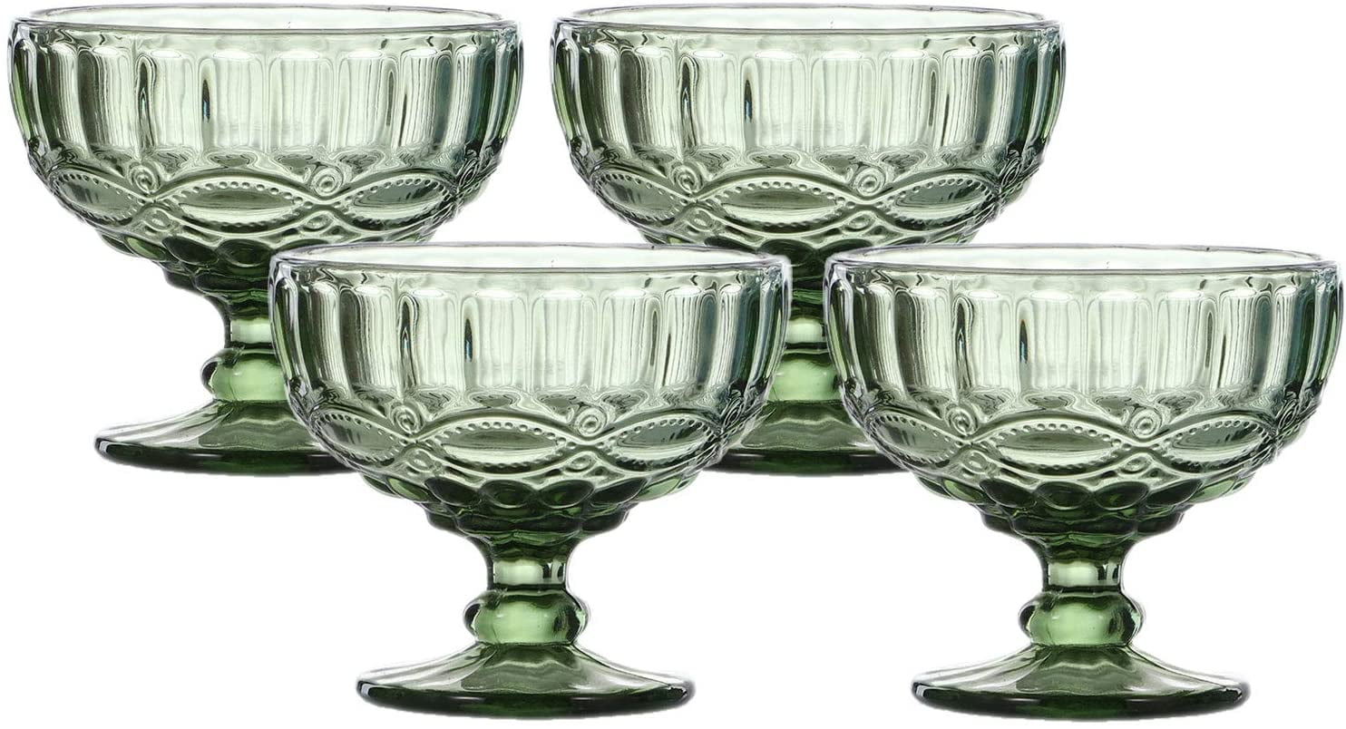 XiaoBanDeng Green Vintage Pressed Pattern Glass Ice Cream Cups/Dessert ...