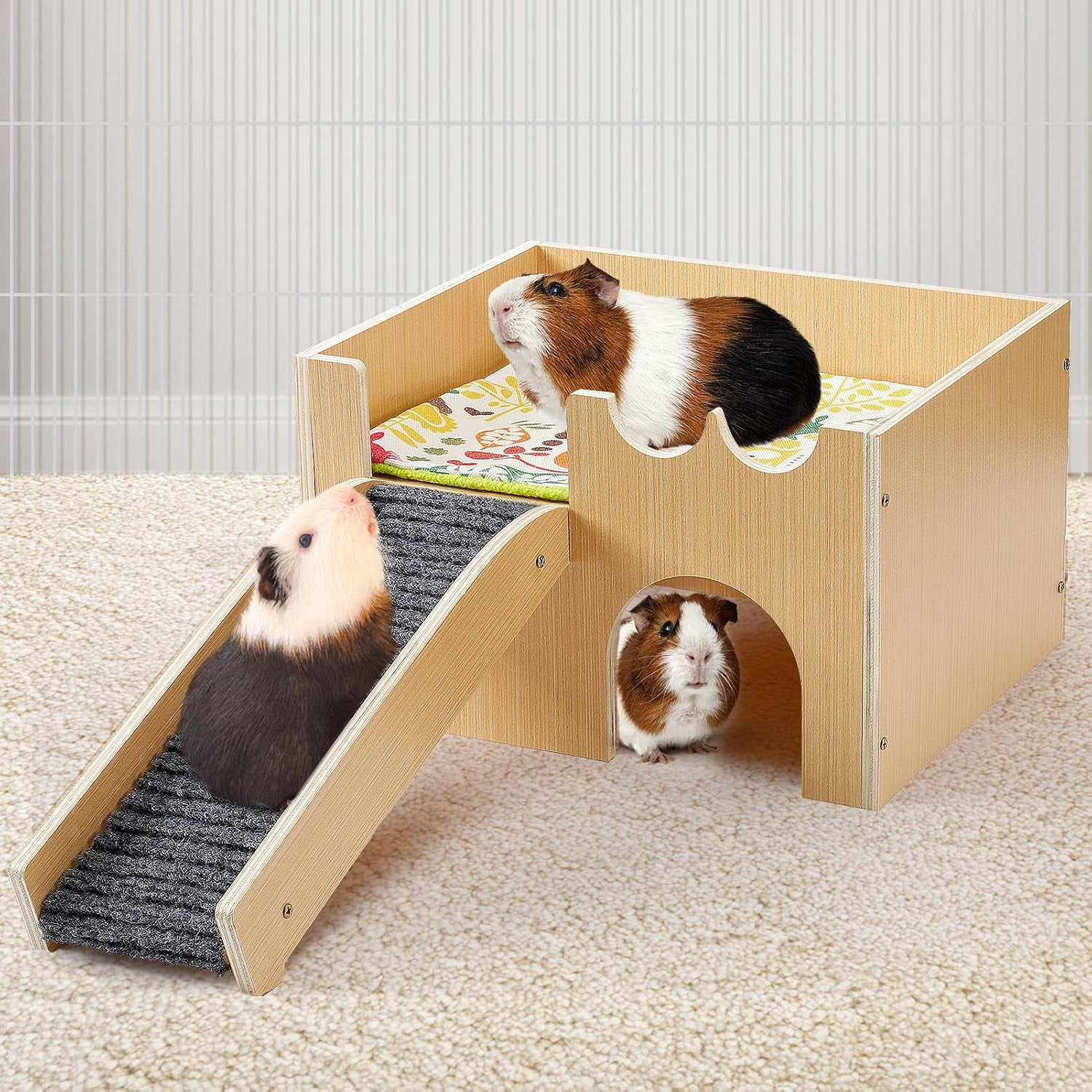 XiaoBanDeng Guinea Pig Castle, Sturdy Wooden Guinea Pig Hideout, Small ...