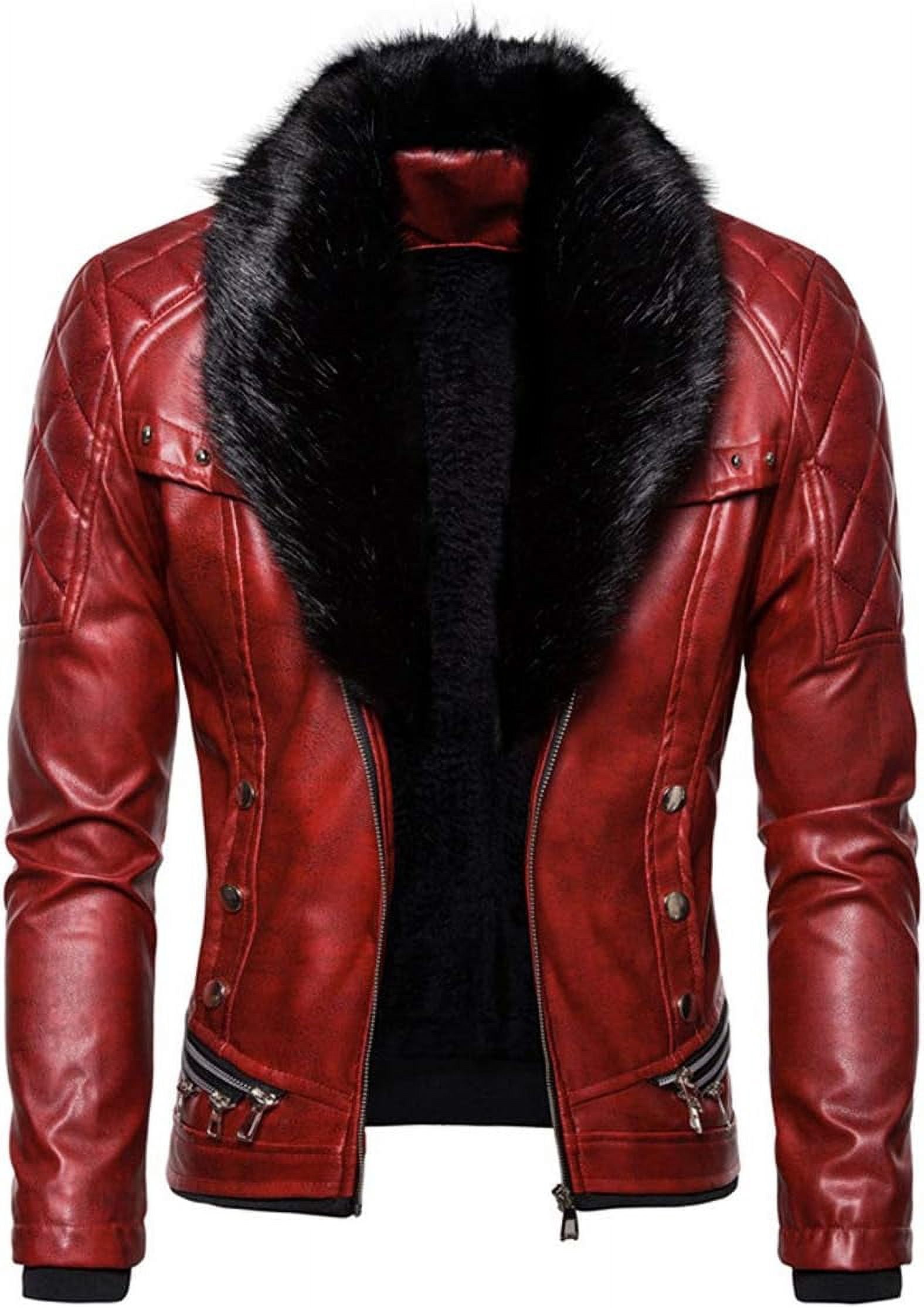 XiaoBanDeng Men's Removable Fur Collar Sherpa Lined Steampunk Faux ...