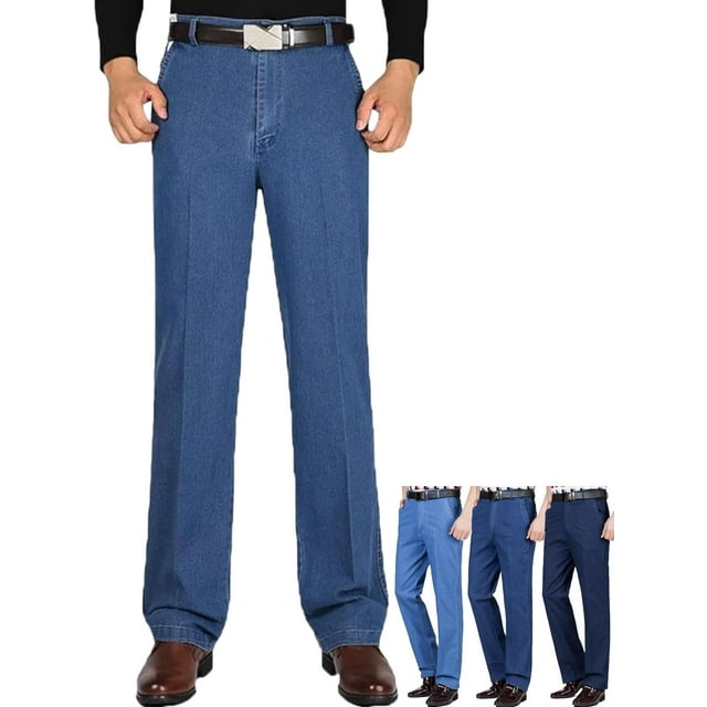 XiaoBanDeng Mens Jeans Relaxed Fit, Straight Leg Stretch Waist Jeans for Men, Men's Classic ...
