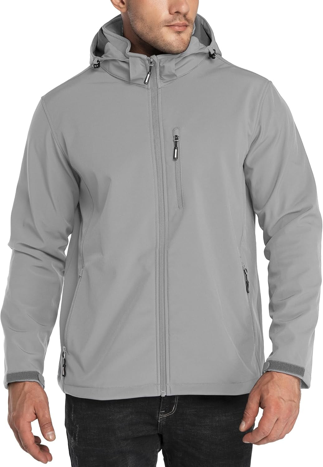 XiaoBanDeng Outdoor Ventures Men's Lightweight Softshell Jacket Fleece Lined Hooded Water ...