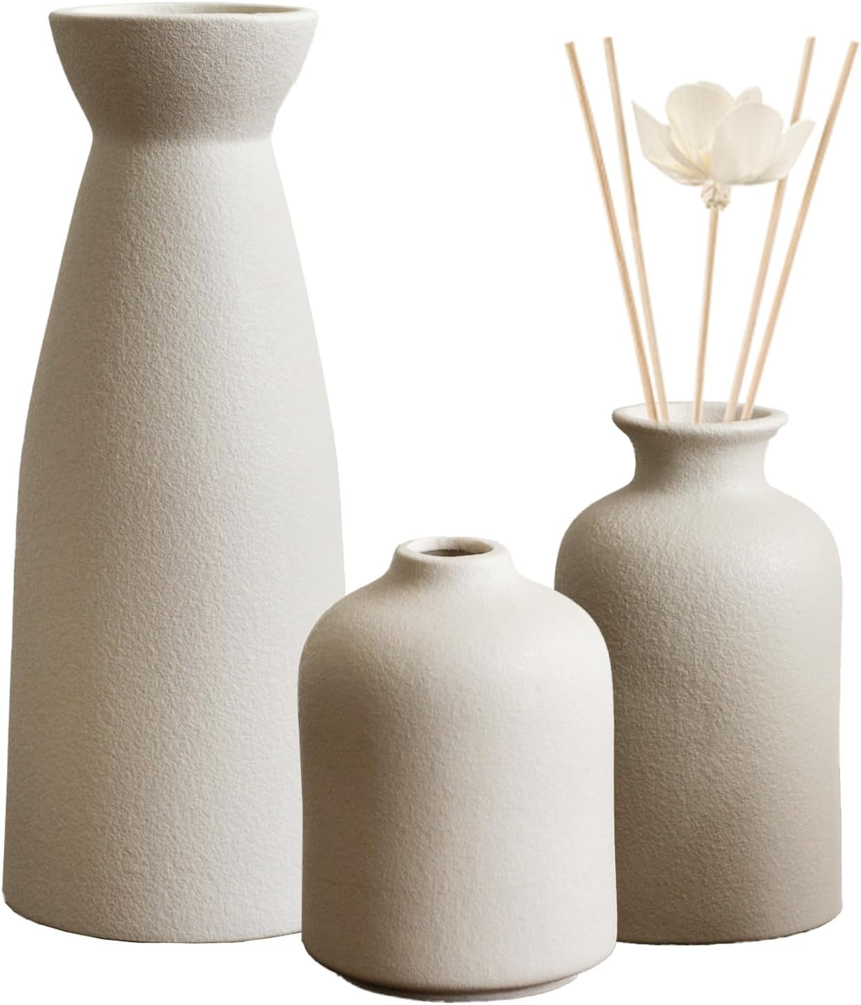 XiaoBanDeng Set of 3 Boho Ceramic Vase, Modern Dried Flower Vase ...