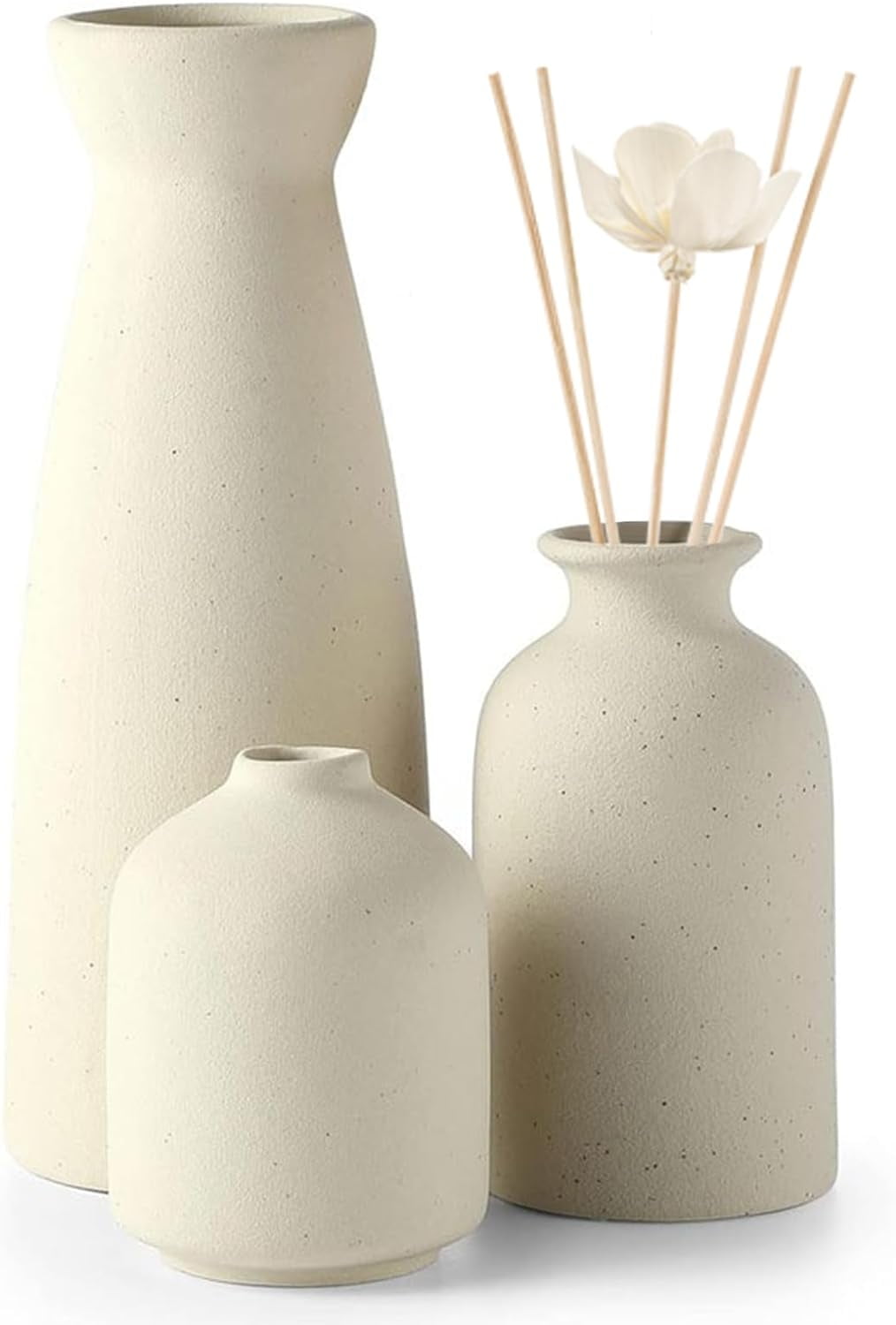 XiaoBanDeng Set of 3 Boho Ceramic Vase, Modern Dried Flower Vase ...