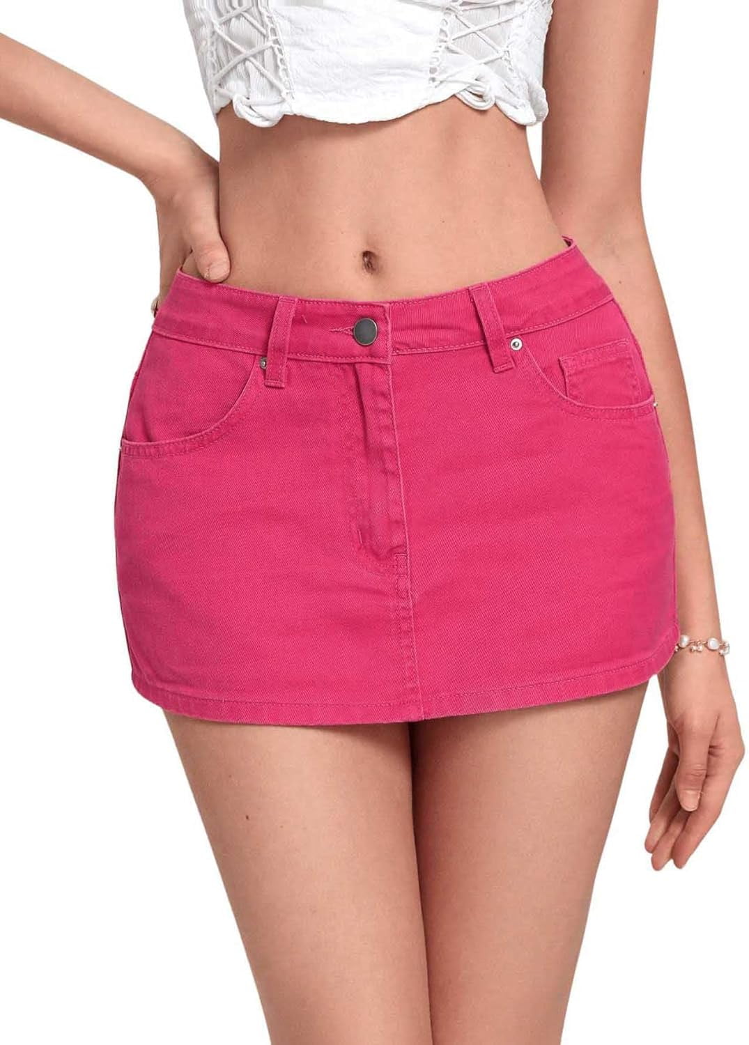 Xiaobandeng Womens Denim Mini Skirt Y2k Trendy Low Waisted Straight Hem Short Jean Skirts
