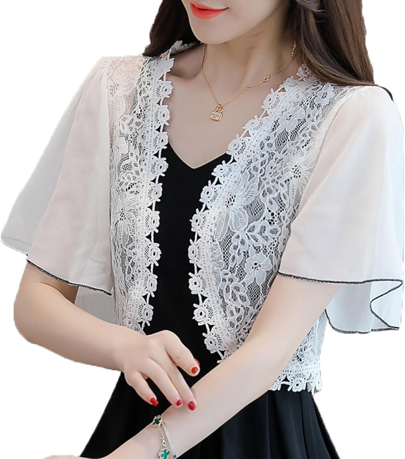 XiaoBanDeng Women's Lace Bolero Shrug Short Sleeve Lightweight Open ...