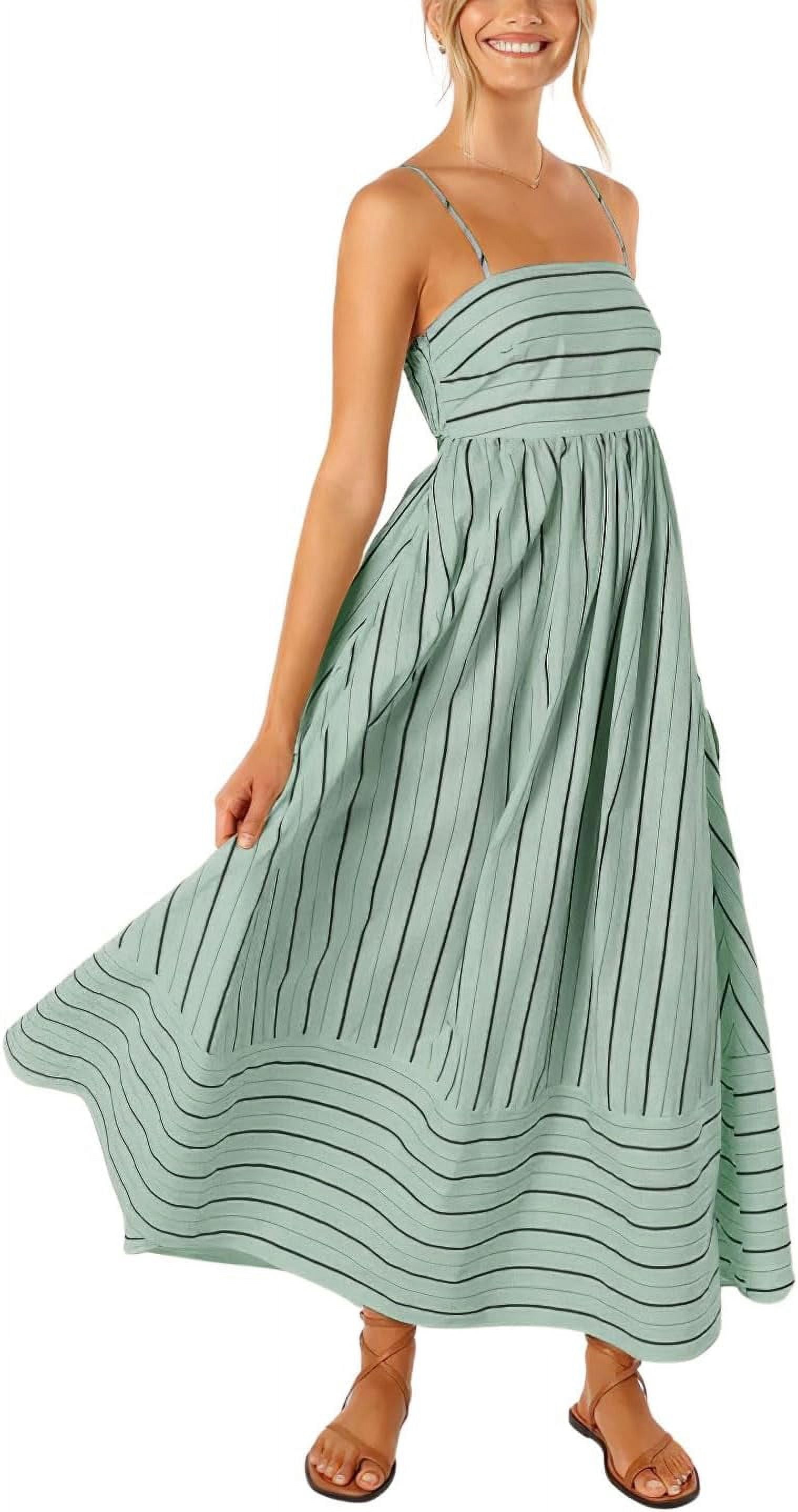 XiaoBanDeng Women's Striped Back Smocked Maxi Dress Sexy Spaghetti ...