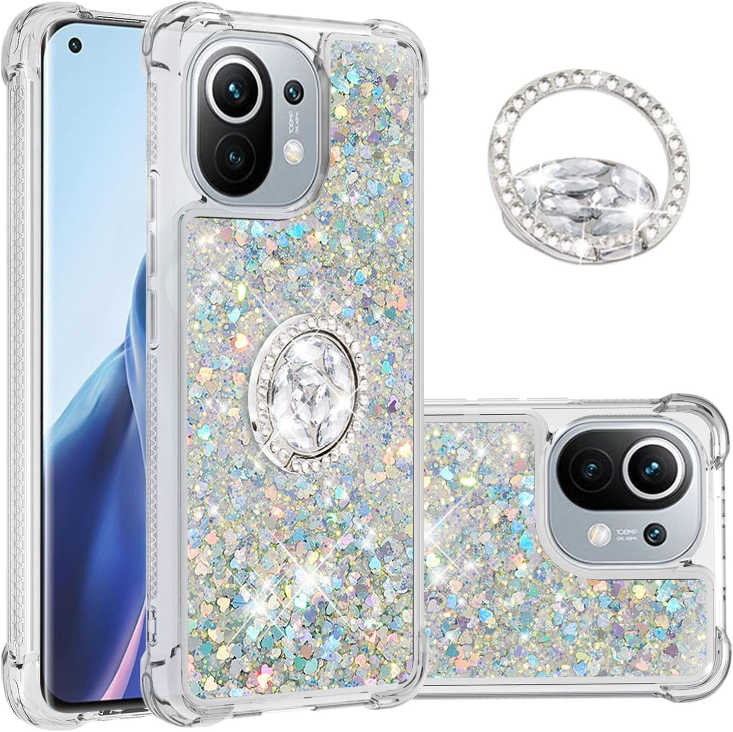 for Xiaomi Mi 11 5G Case, Creativity Clear Quicksand Glitter Flowing ...