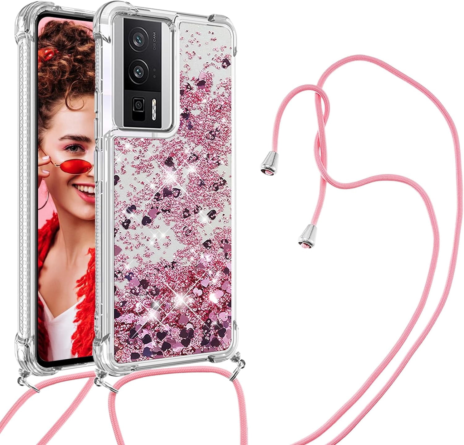 for Xiaomi Poco F5 Pro Clear Case with Crossbody Lanyard, Glitter ...