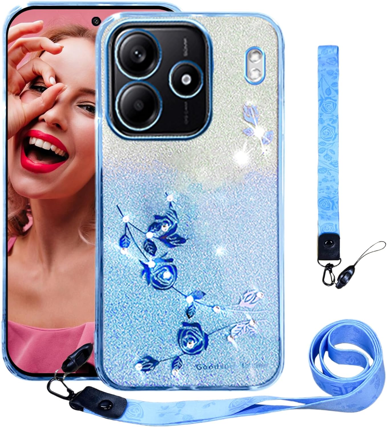 for Xiaomi Redmi Note 14 Pro+ Bling Case Crossbody Lanyard for Woman Girls, Glitter Diamond ...