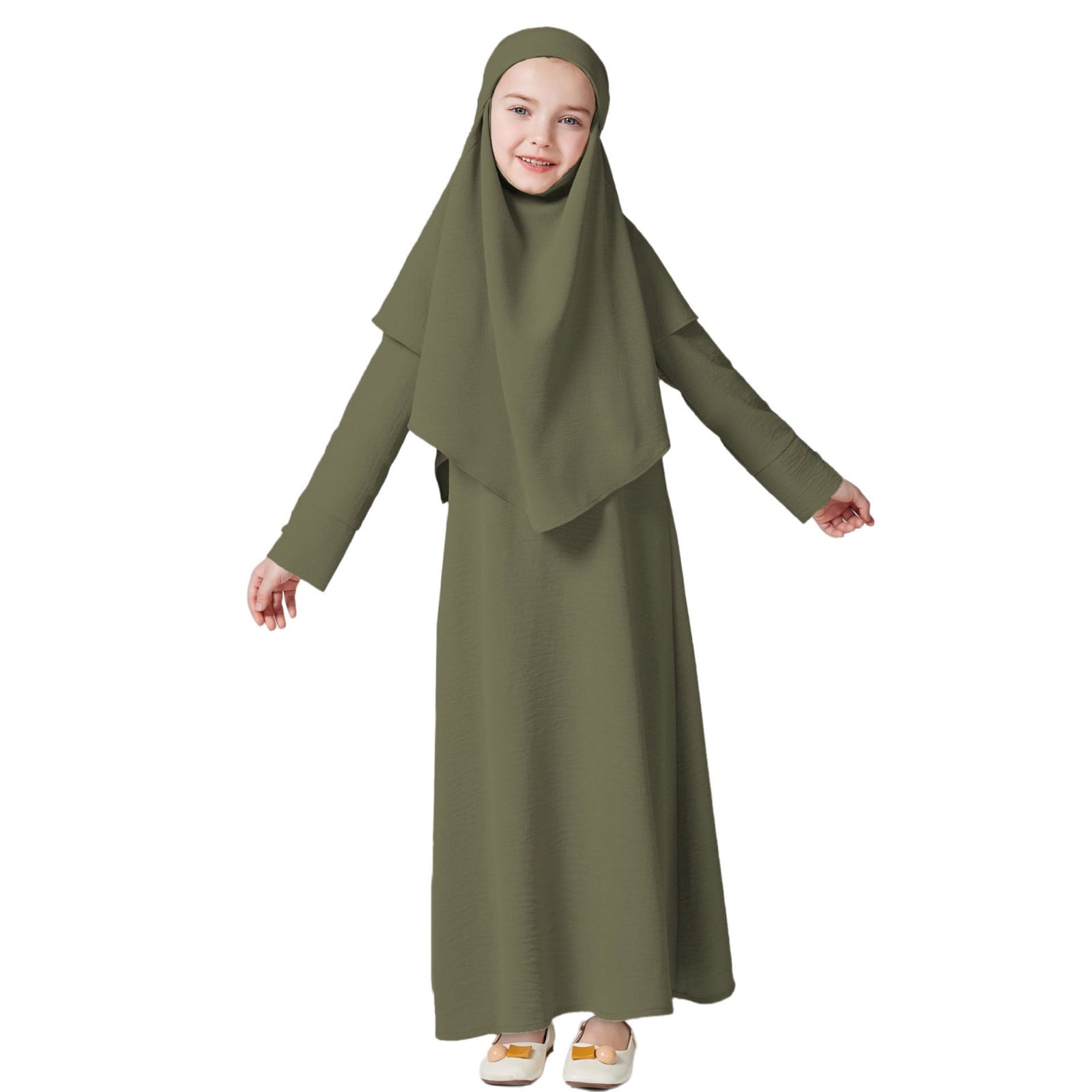 Xiaowennn Dress For Girls Long Sleeve Prayer Dress Hijab For Kids Girls ...