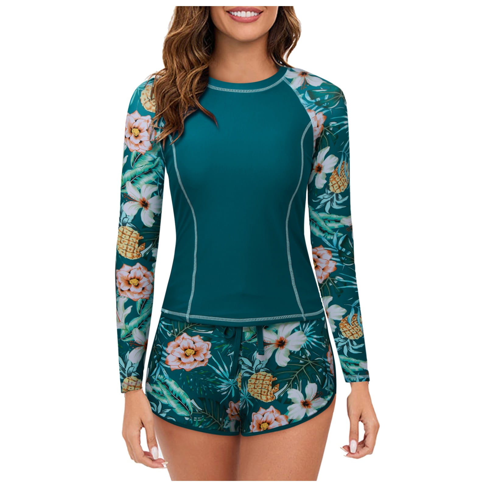 Xiaoxuuuu Women 2 Piece Long Sleeve Rash Guard With Built In Bra ...