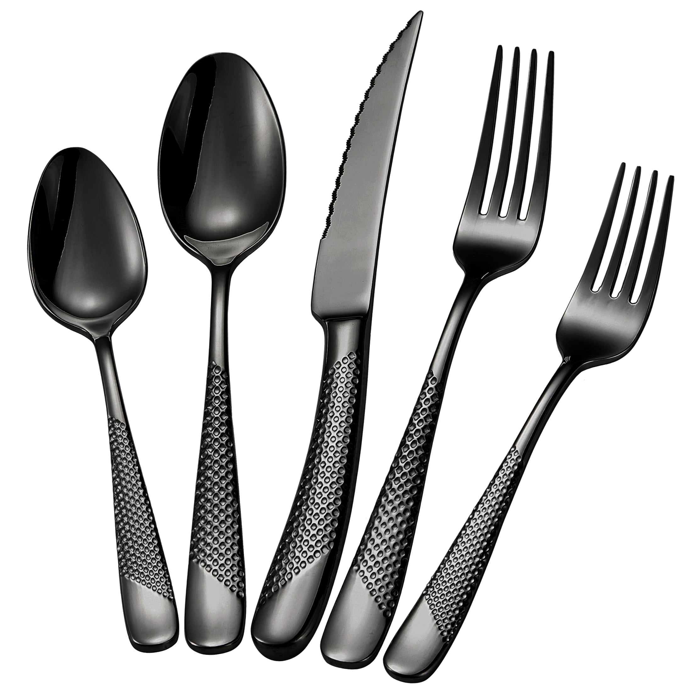 Xideman 10-Piece Black Flatware Set with Sharp Serrated Knives, 18/10 ...