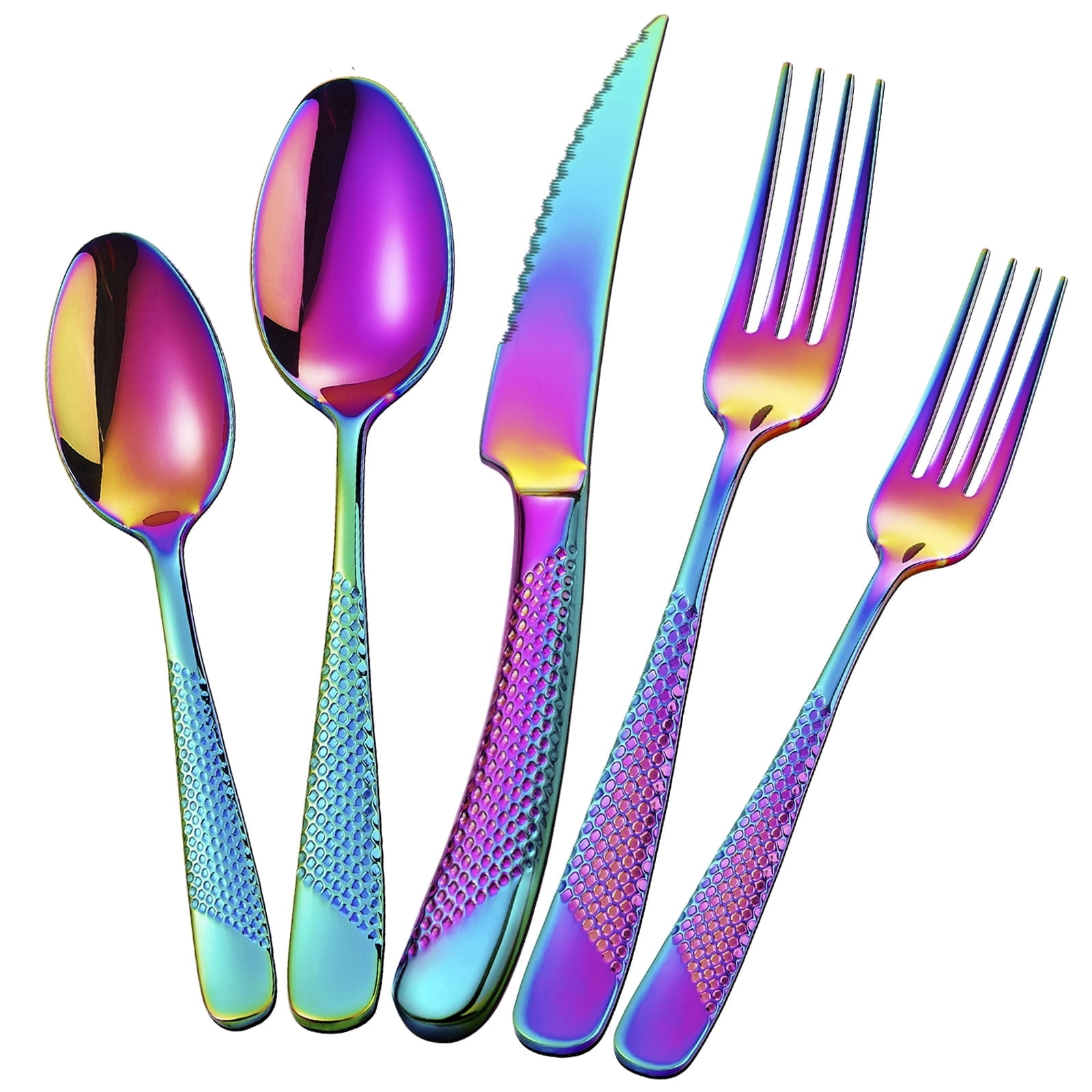 Xideman 5-Piece Rainbow Flatware Set with Sharp Serrated Knives, 18/10 ...