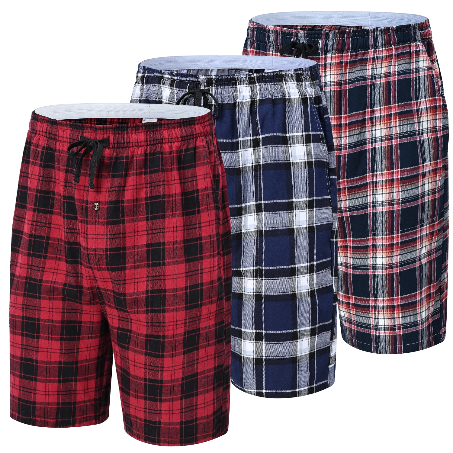 Xidunhg Men's 3-Pack Sleep Shorts, 100% Cotton Plaid Lounge Shorts with ...