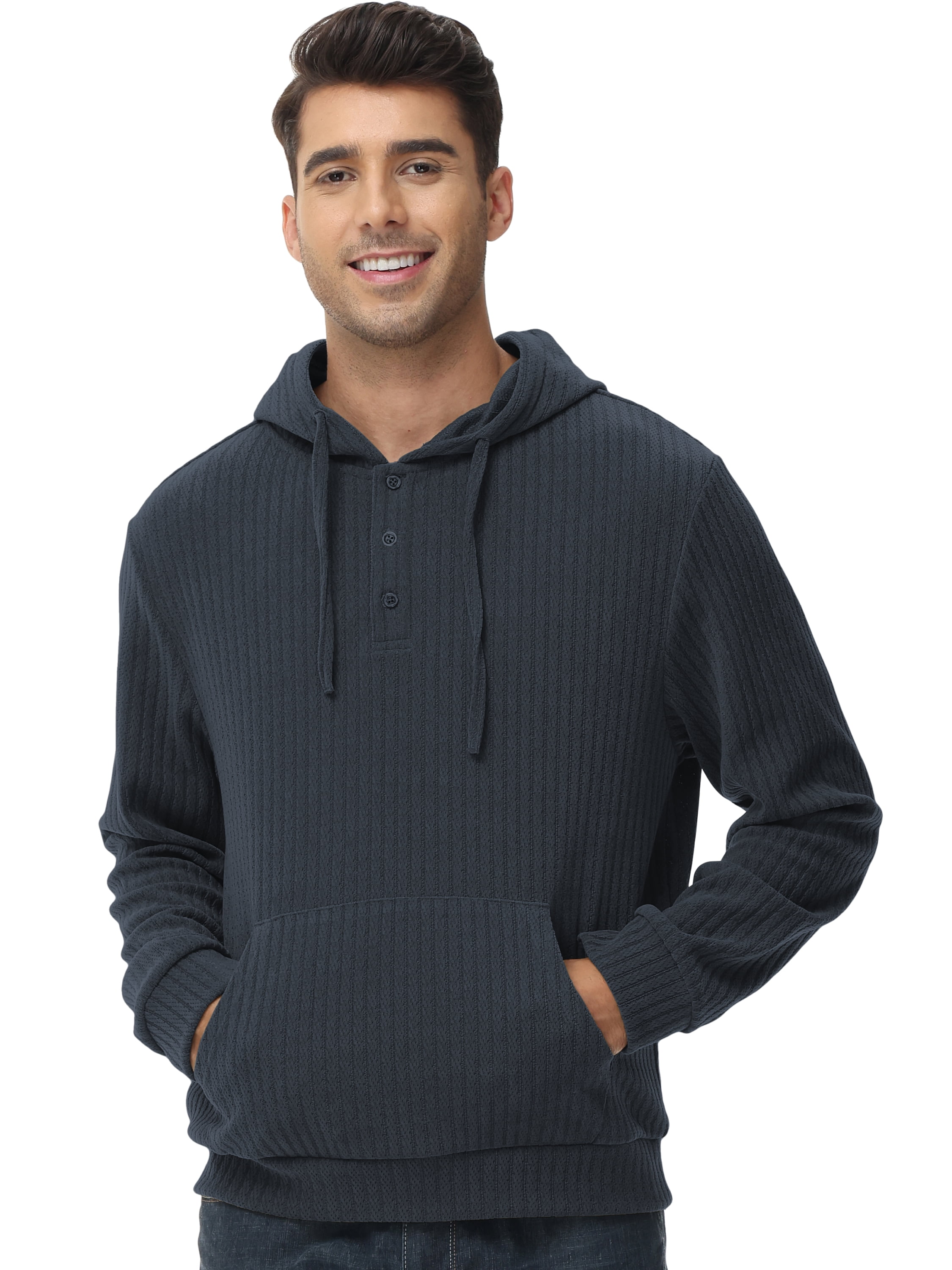 Xidunhg Men's Casual Hoodies Henley Sweatshirt Knit Sports Pullover ...
