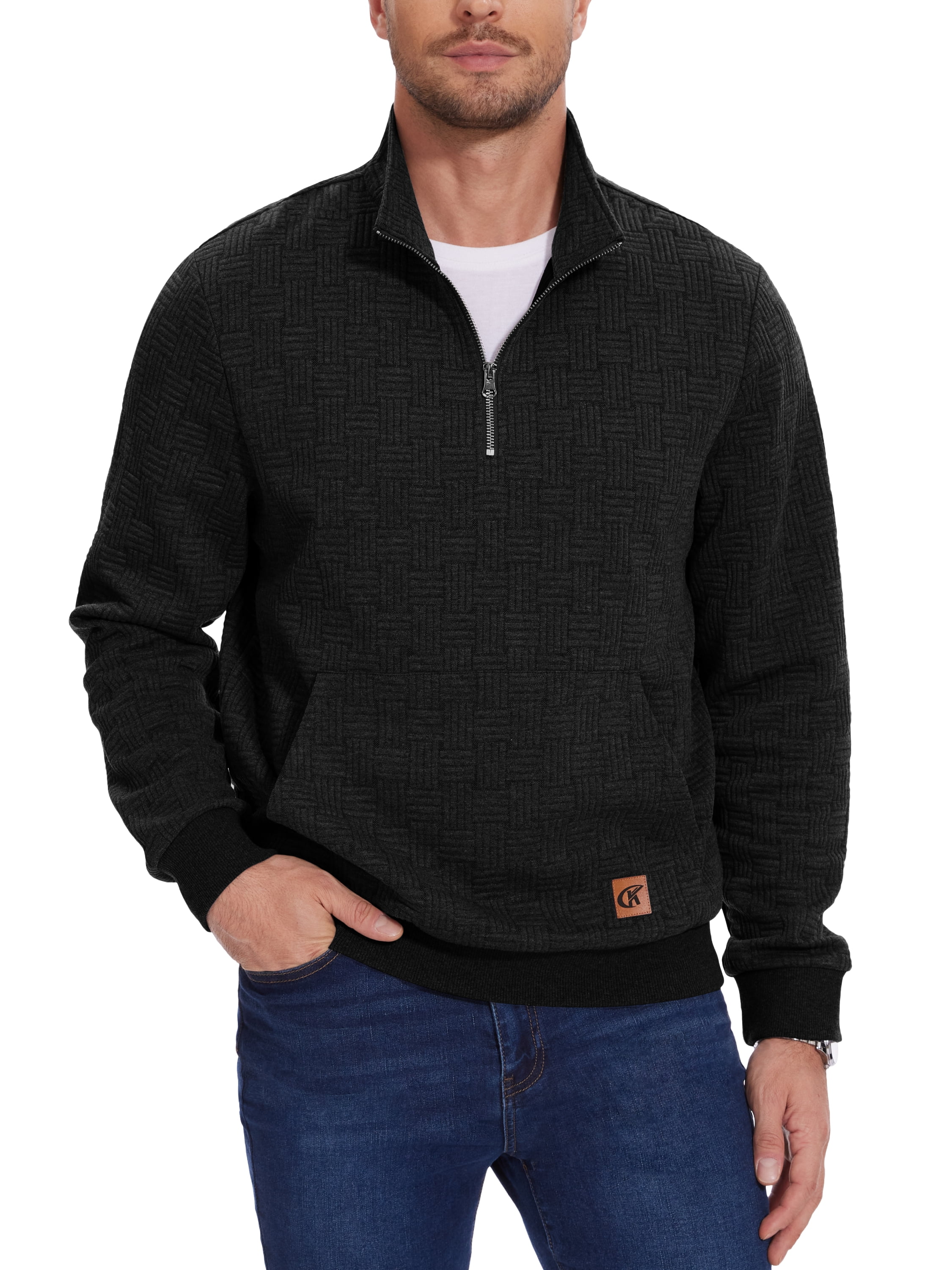 Xidunhg Men's Quarter Zip Sweatshirt Long Sleeve Waffle Casual Pullover ...