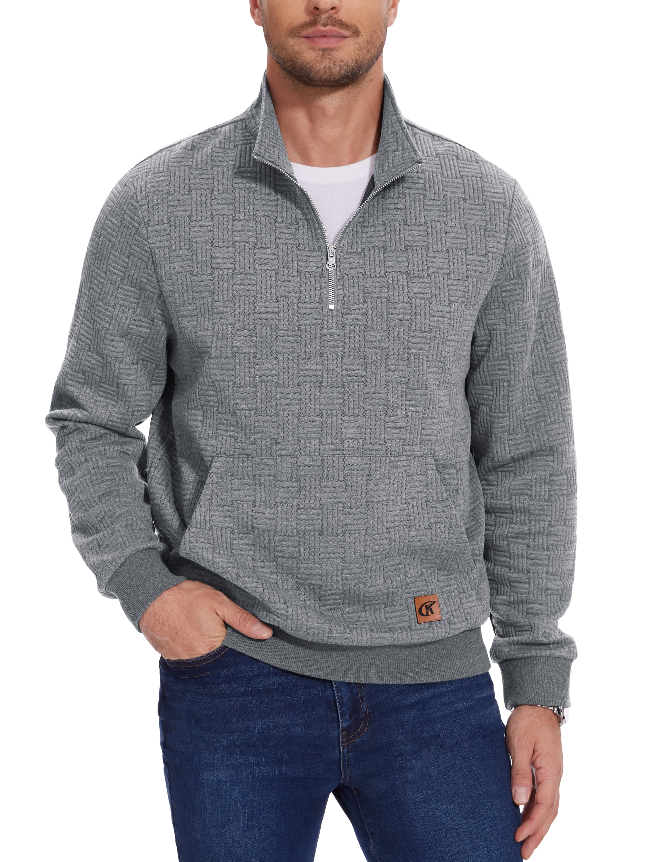 Xidunhg Men's Quarter Zip Sweatshirt Long Sleeve Waffle Casual Pullover ...