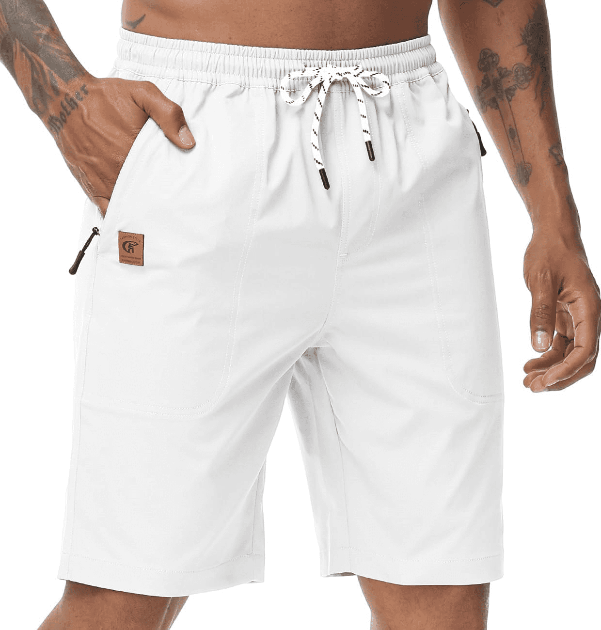 Xidunhg Men's White Stretch Shorts, Casual Summer Beach Shorts ...