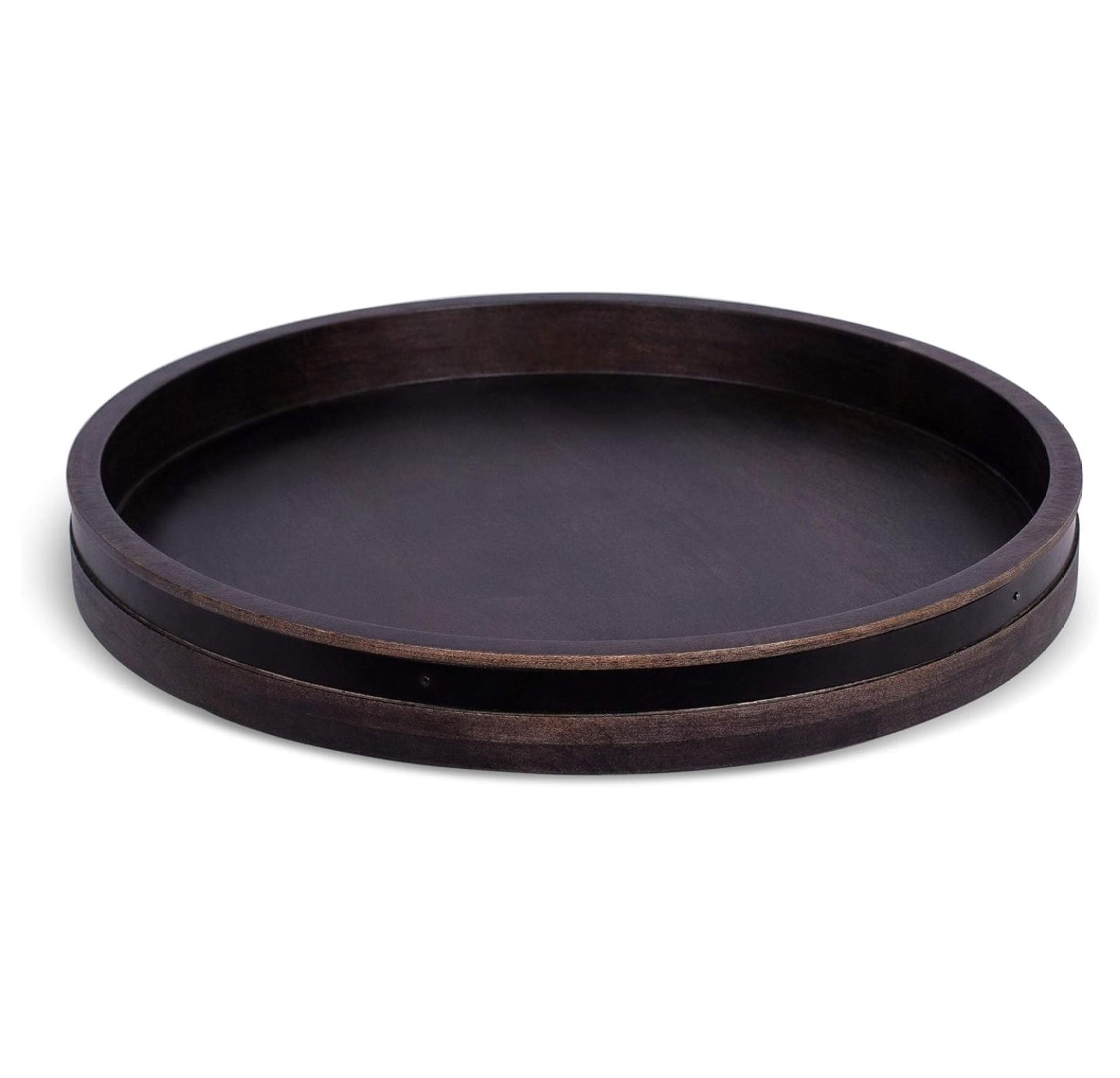Xie Kun 18” Wooden Lazy Susan - Black - Burnished Iron Accents - Table ...