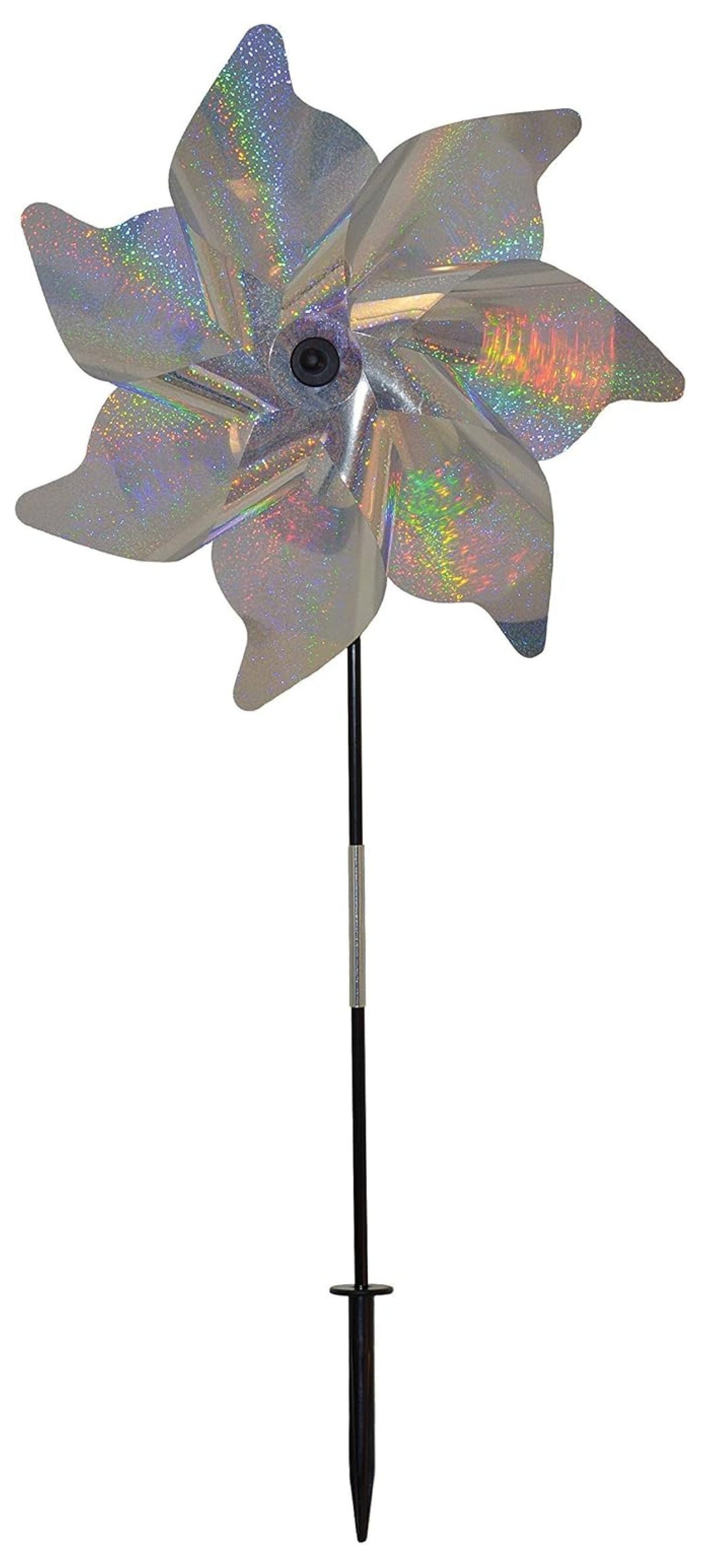 Xie Kun Pinwheel Spinner on Fiberglass Pole, Silver Mylar Pinwheel, 18 ...
