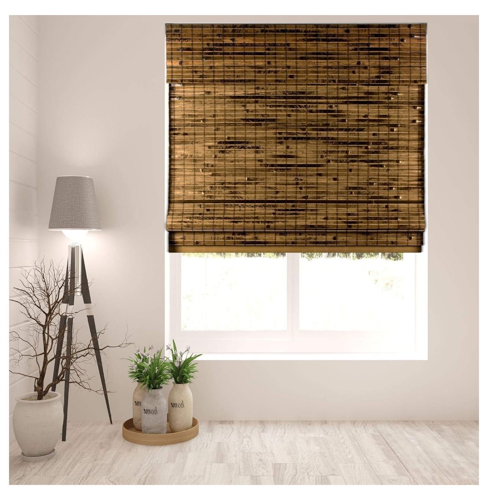 Xie Kun Sheer Bamboo Shades with Valance - Java Deep, 42.5" W x 60" H ...