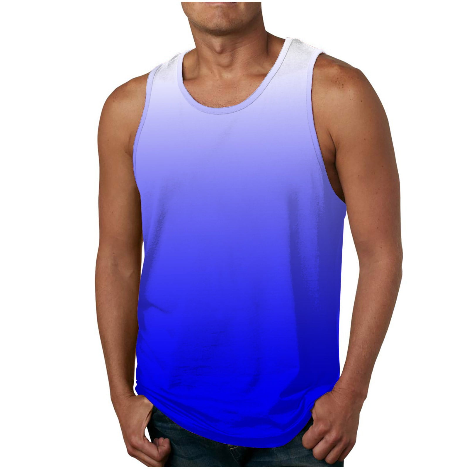 Xihbxyly A Tank Tops for Men Summer Gradient Print Sleeveless Tops ...