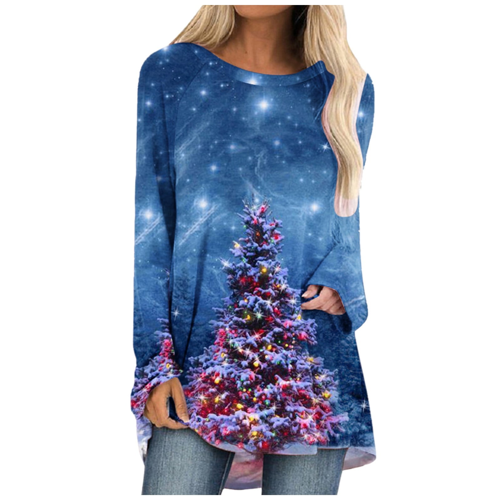 Xihbxyly Christmas Shirts Women Plus Size Womens Printed T Shirt Long