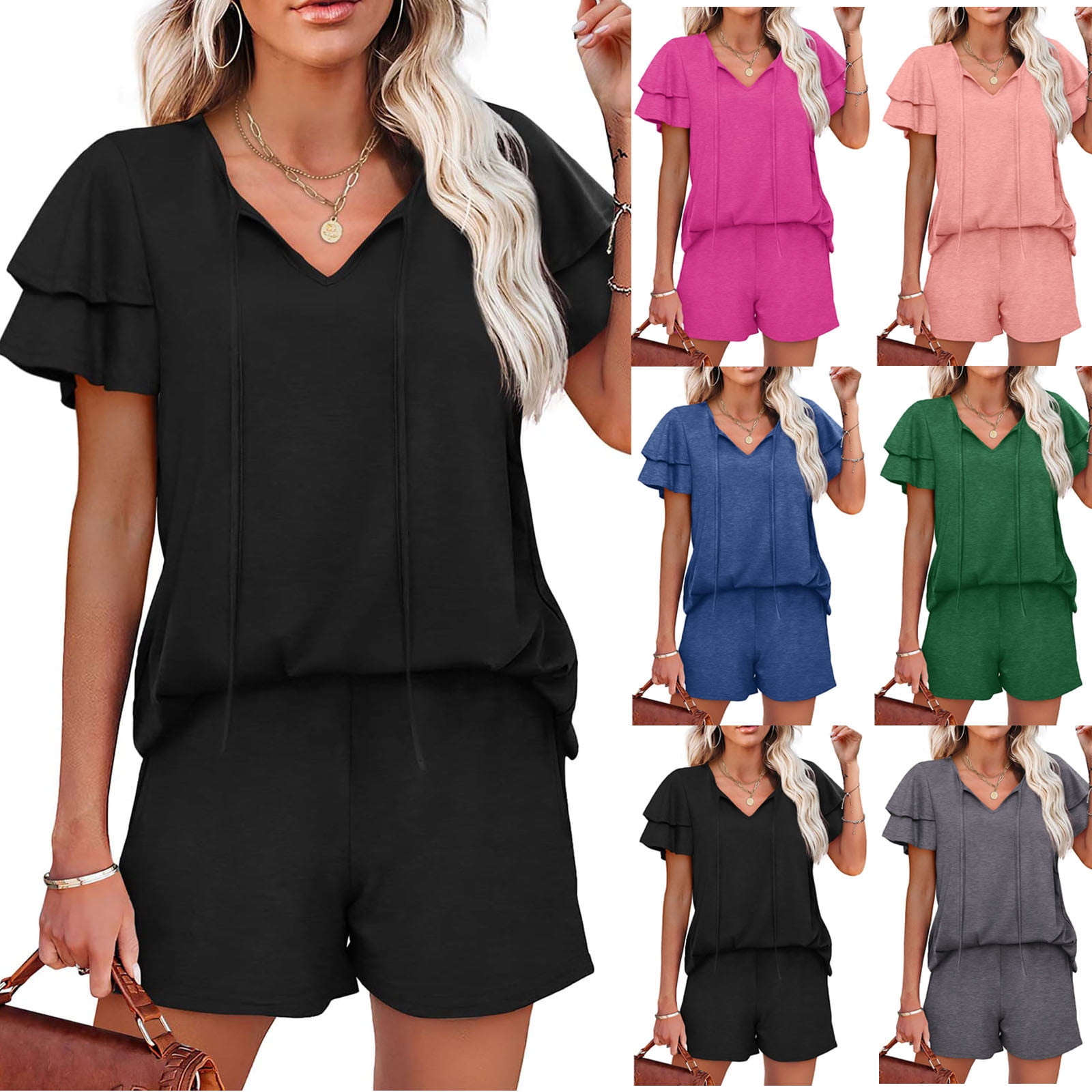 Xihbxyly Clearance Set Short Two Piece Outfits for Women, Women's 2 ...