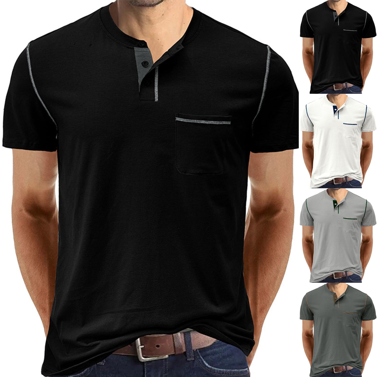 Xihbxyly Henley T Shirt For Men Button Up T Shirt Men Short Sleeve Casual Fashion Round Neck