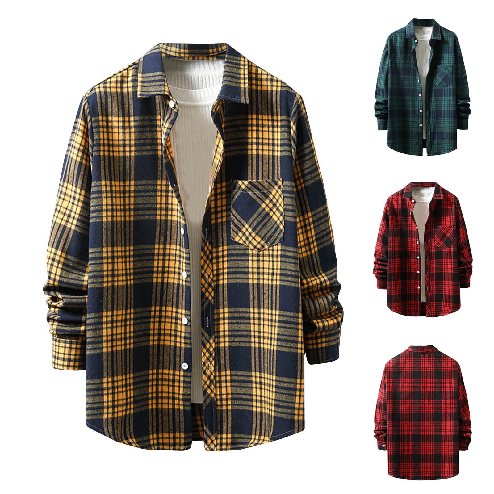 Xihbxyly Men's Flannel Shirts Men's Regular-Fit Long-Sleeve Buttons ...
