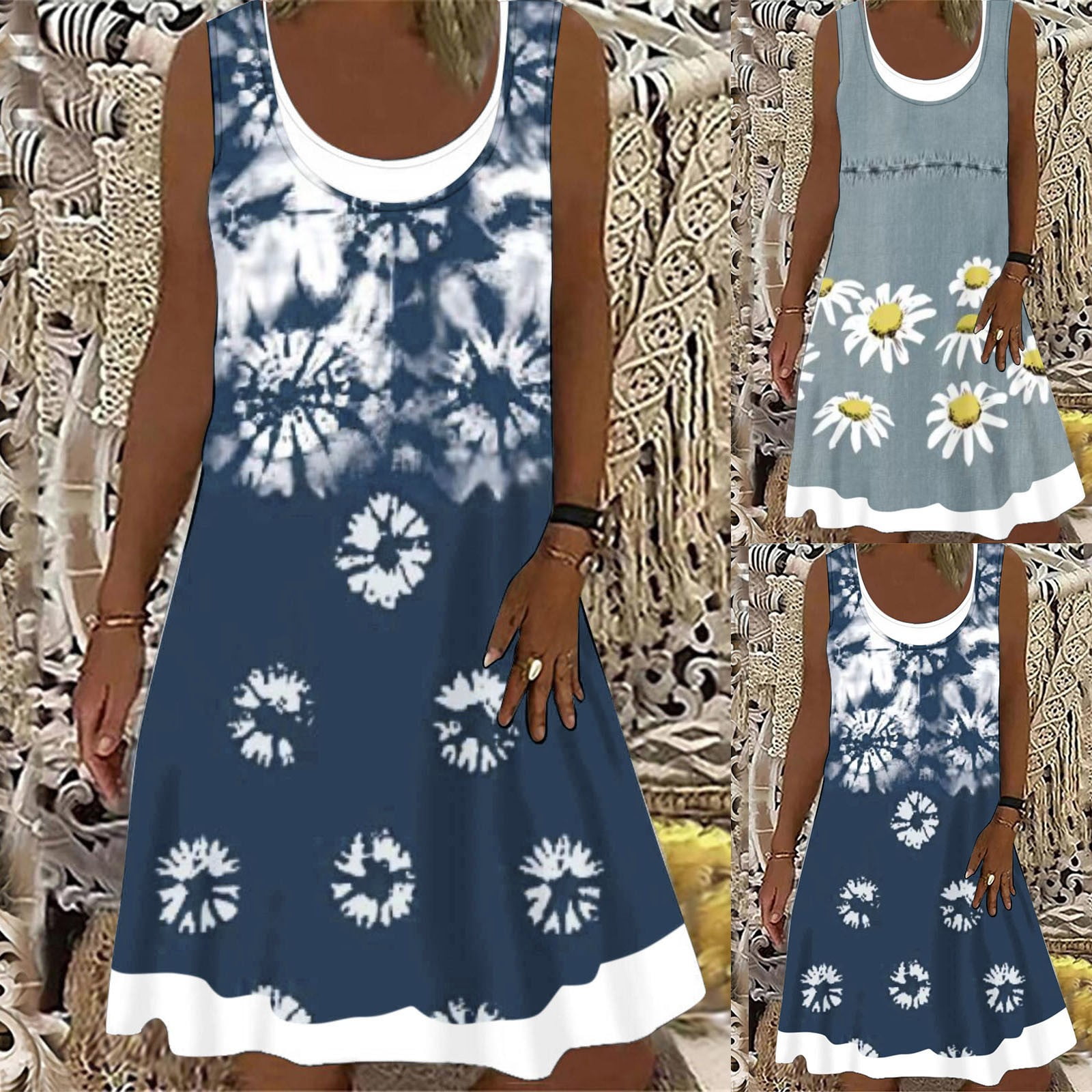 Xihbxyly Sundresses for Women Women 2025 Casual Crewneck Sun Dress ...