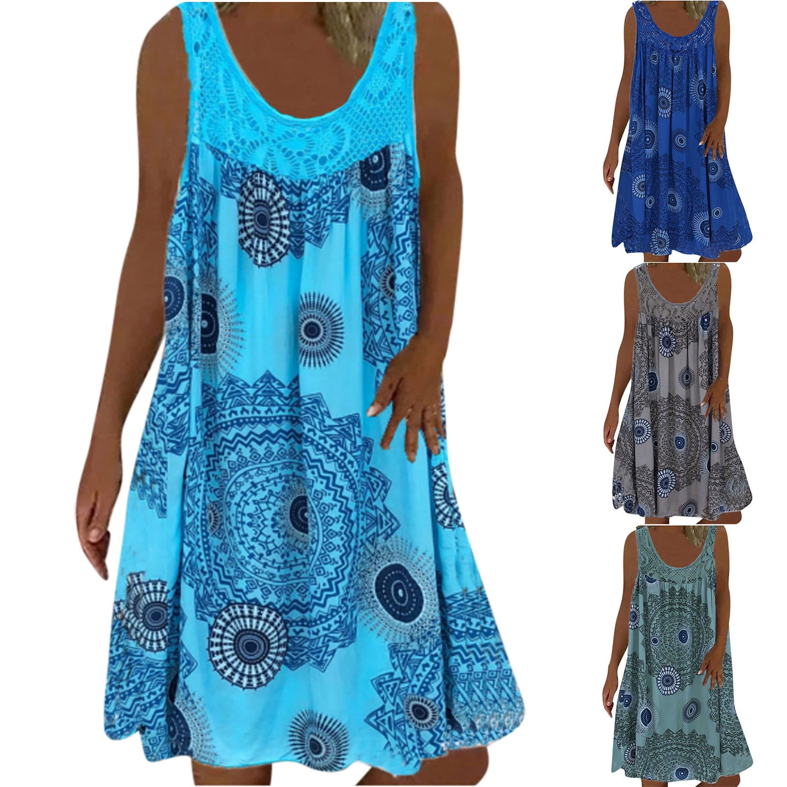 Xihbxyly Sundresses for Women Women 2024 Casual Crewneck Sun Dress ...