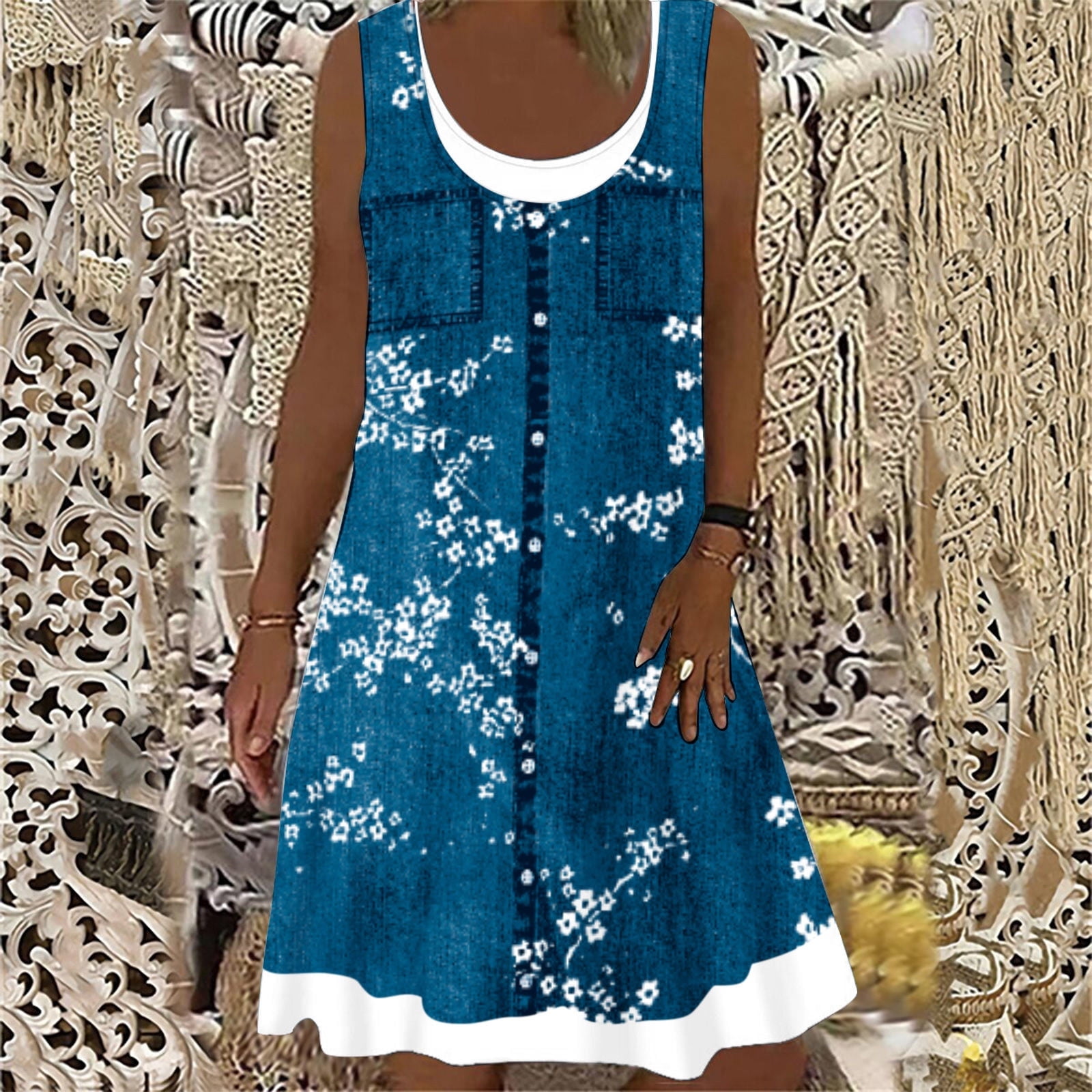 Xihbxyly Sundresses for Women Women 2025 Casual Crewneck Sun Dress ...