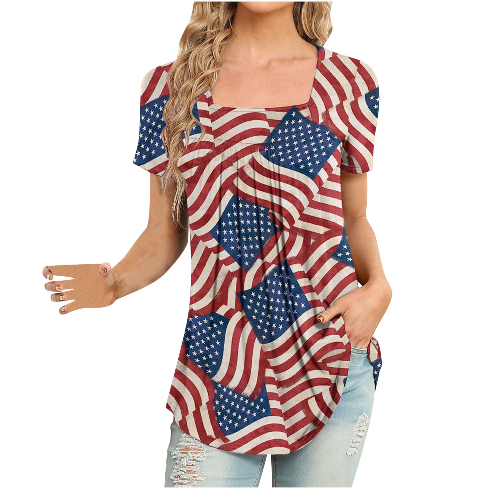 Xihbxyly Tops for Women, July of 4th Shirt for Women Summer V Neck ...