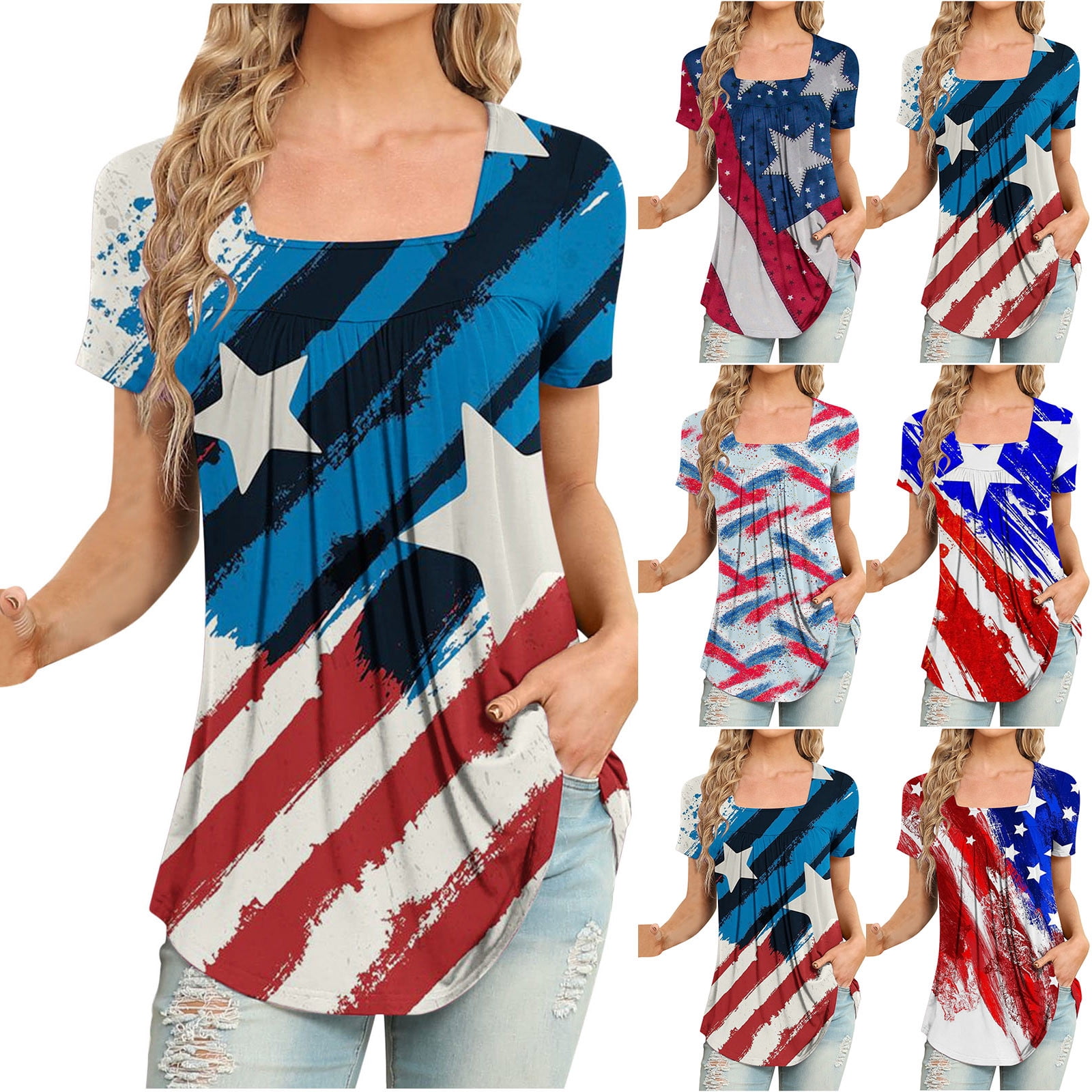 Xihbxyly Tops for Women, July of 4th Shirt for Women Summer V Neck ...