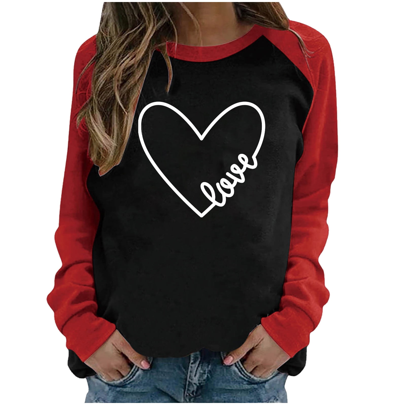 Xihbxyly Valentines Day Sweatshirt for Women, Valentines Day Gifts Women Color Block Valentine's ...