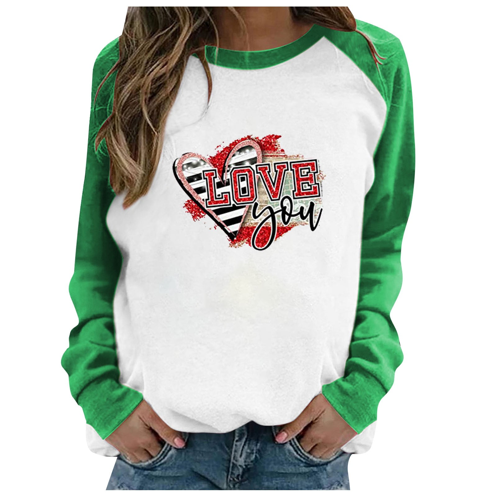 Xihbxyly Valentines Day Sweatshirt for Women, Women's Valentines Day Long Sleeve Tops Love Heart ...