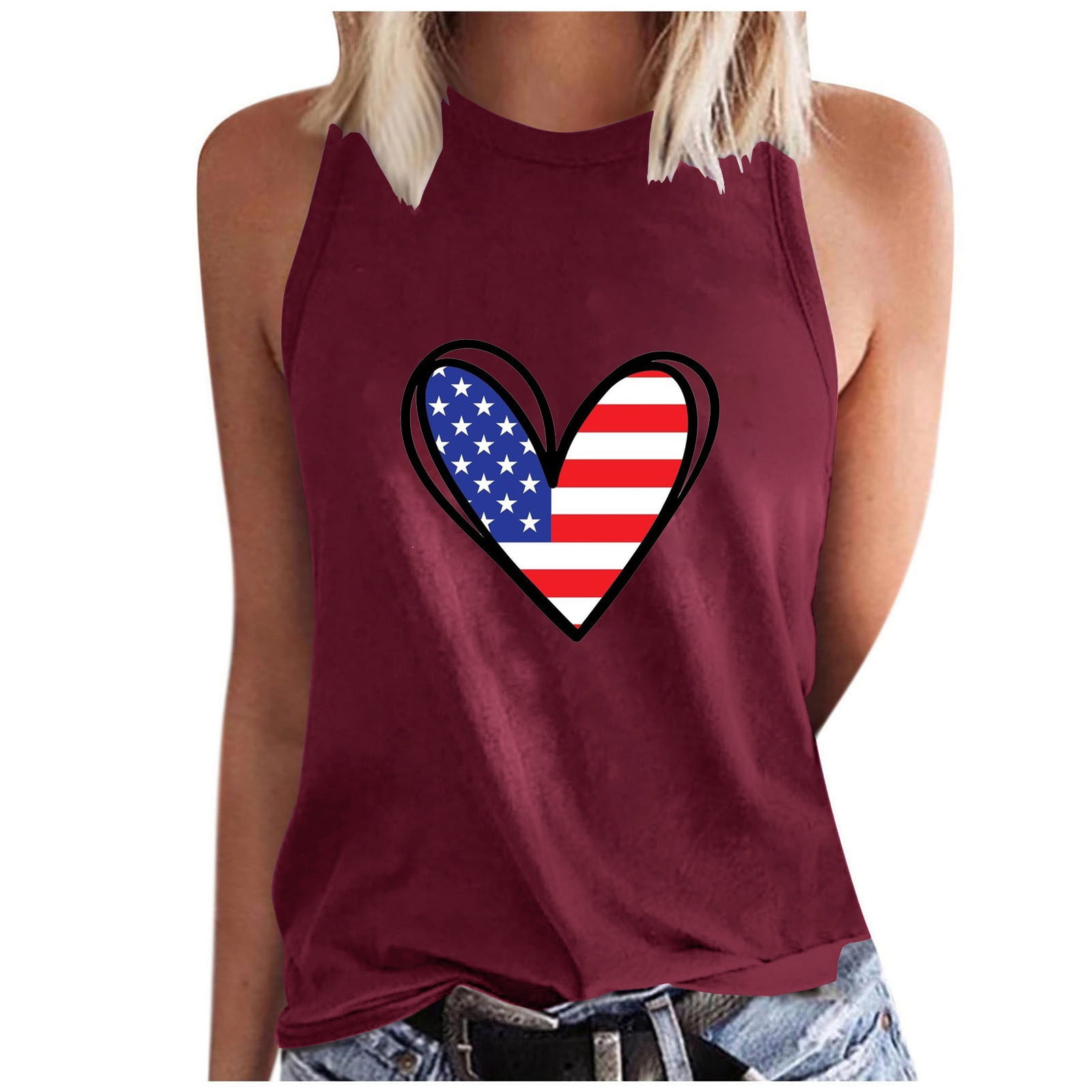 Xihbxyly Women 4th of July Patriotic Tank Tops, Women Sleeveless Crew ...