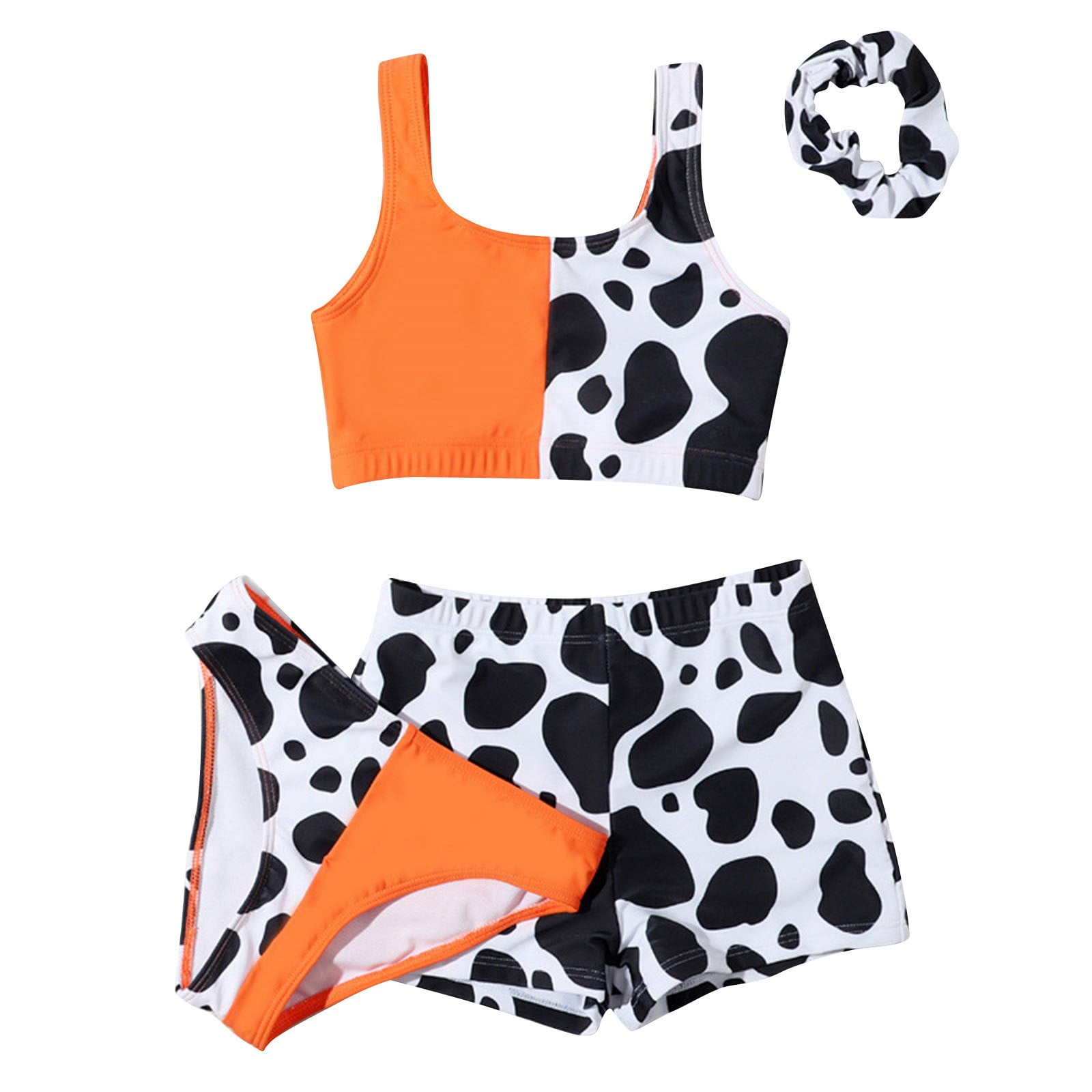 Xijirk Girls 4 Piece Swimsuits Bathing Suit Cow Print Bikini Tops ...