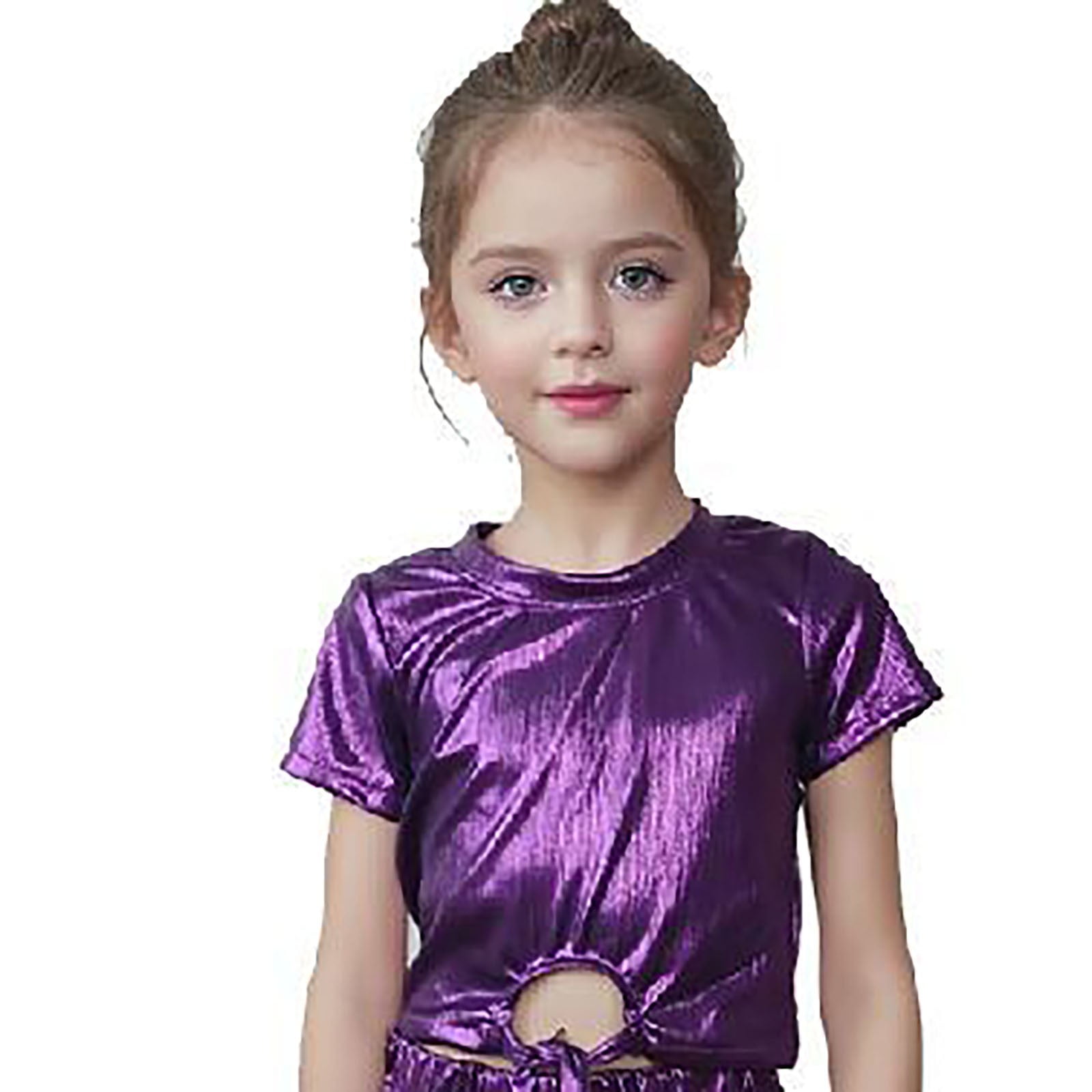 Xijirk Girls Glitter Top Performance Outfit Shiny Metallic Dancewear ...