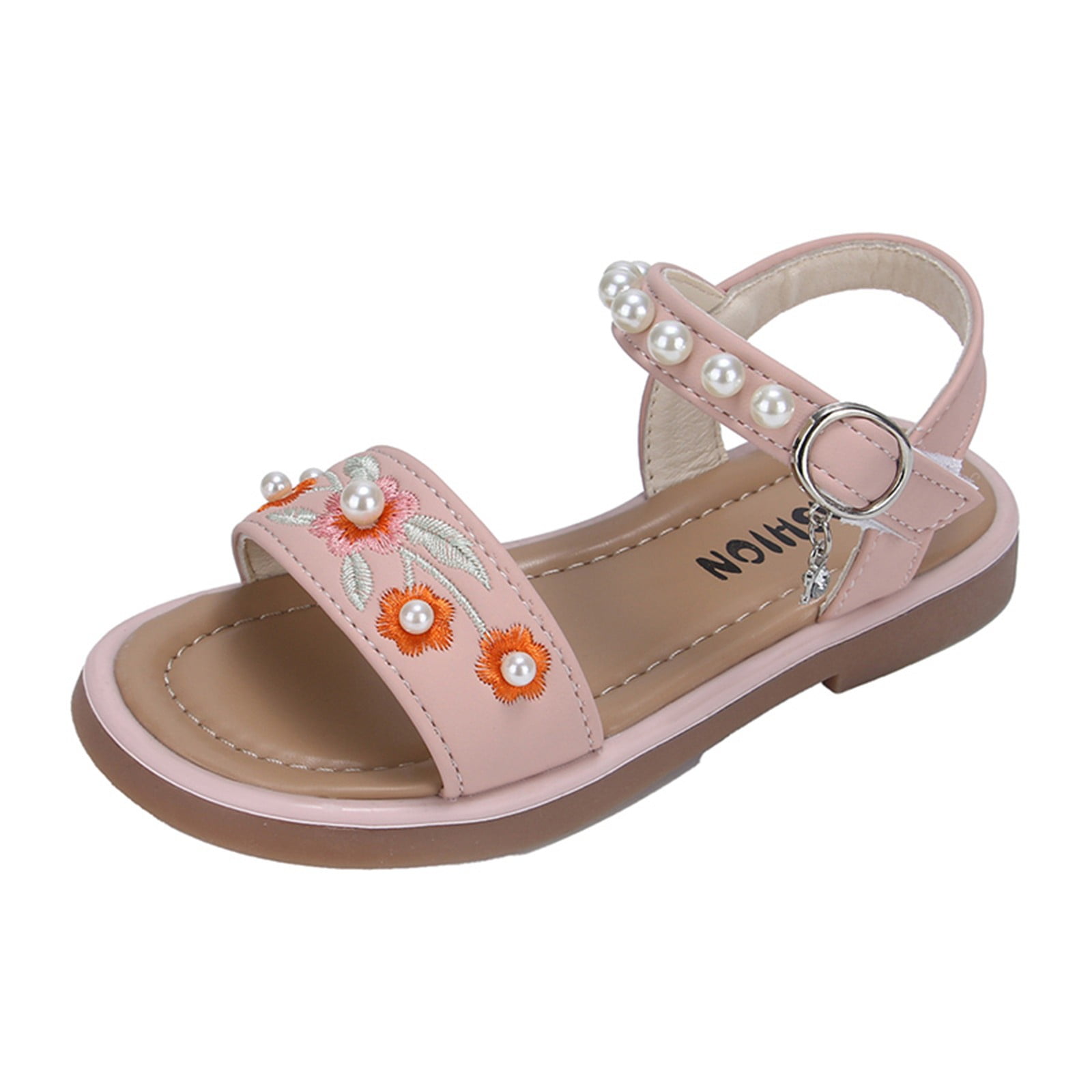 Xijirk Girls Thick Heel Flat Sandals Outdoor Hollow Pearl Embroidery ...