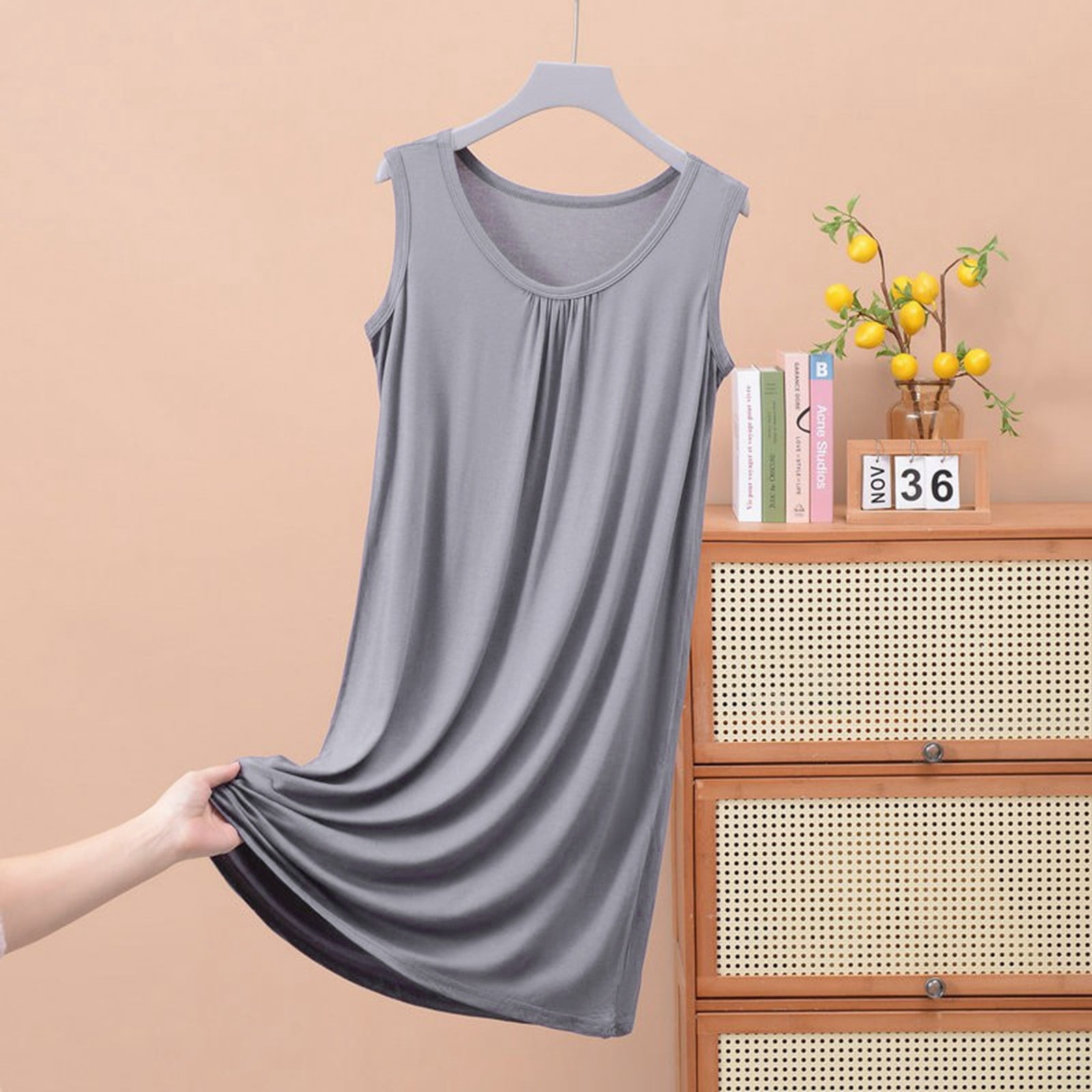 Xijirk Women's Sleeveless V-Neck Nightgown Contrast Trim at Neckline ...