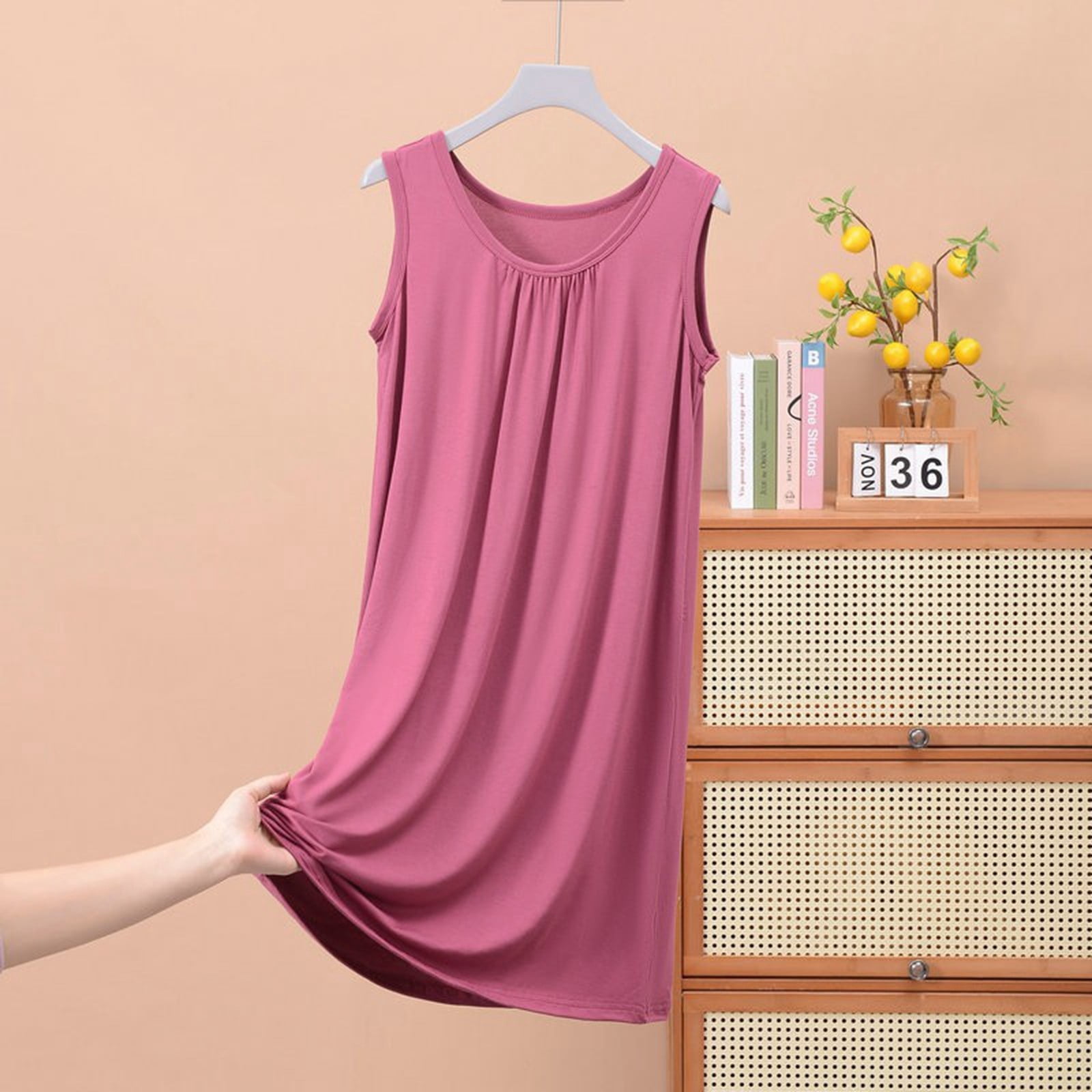 Xijirk Women's Sleeveless V-Neck Nightgown Contrast Trim at Neckline ...
