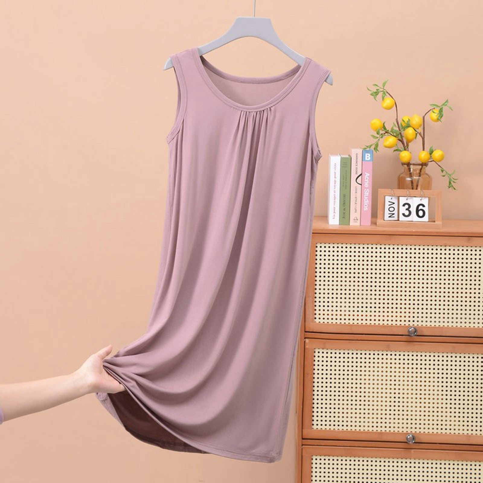 Xijirk Women's Sleeveless V-Neck Nightgown Contrast Trim at Neckline ...