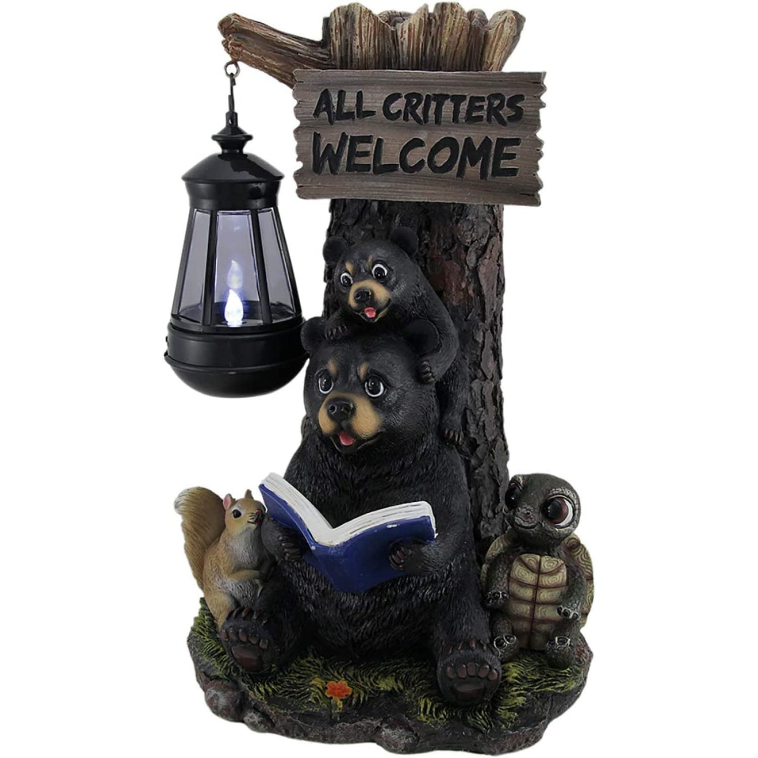 Xike Little Critters Reading Bears Welcome Statue W/Solar LED Lantern ...