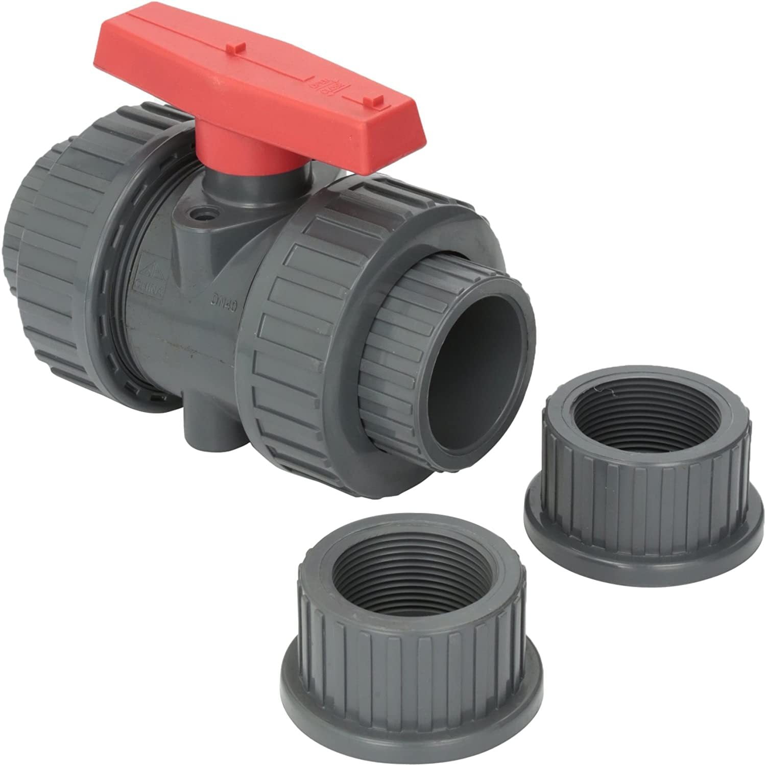 Xike TBB1015CPEG 1-1/2-Inch Gray PVC TBB Series True Union Ball PP with ...