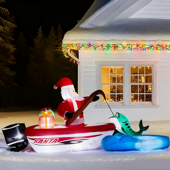 Xilee 10FT Christmas Inflatables Santa Claus Fishing on a Boat with ...