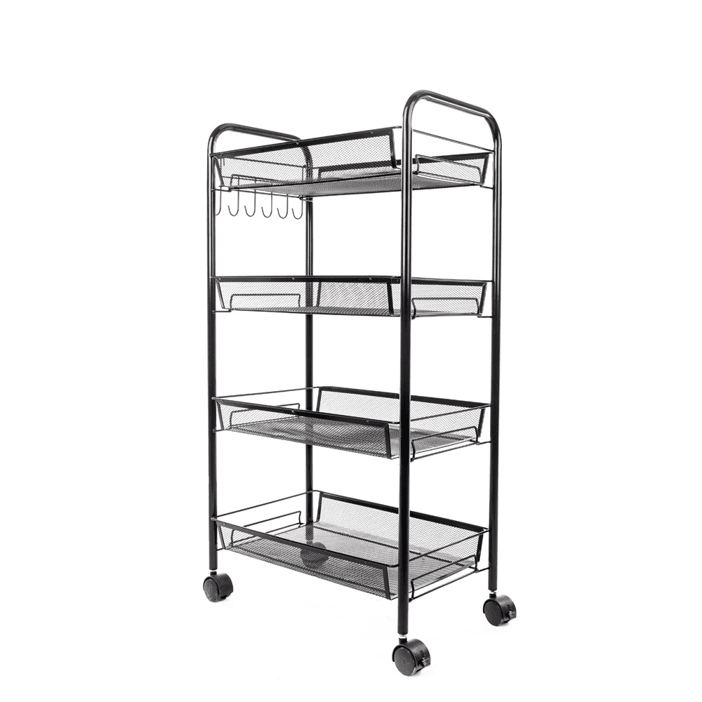 Xilee 4-Tier Rolling Cart, Metal Utility Cart with Hooks, Easy Assemble ...