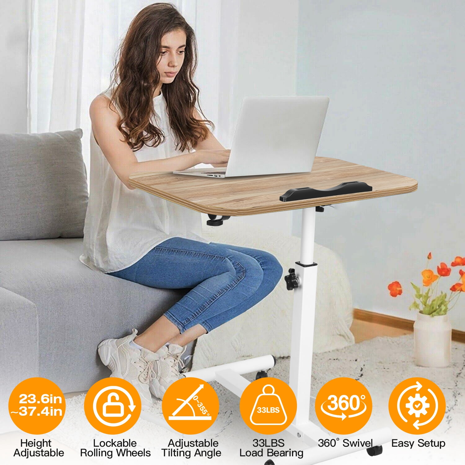 Xilee 90 Tiltable Overbed Bedside Table, Mobile Standing Desk with ...